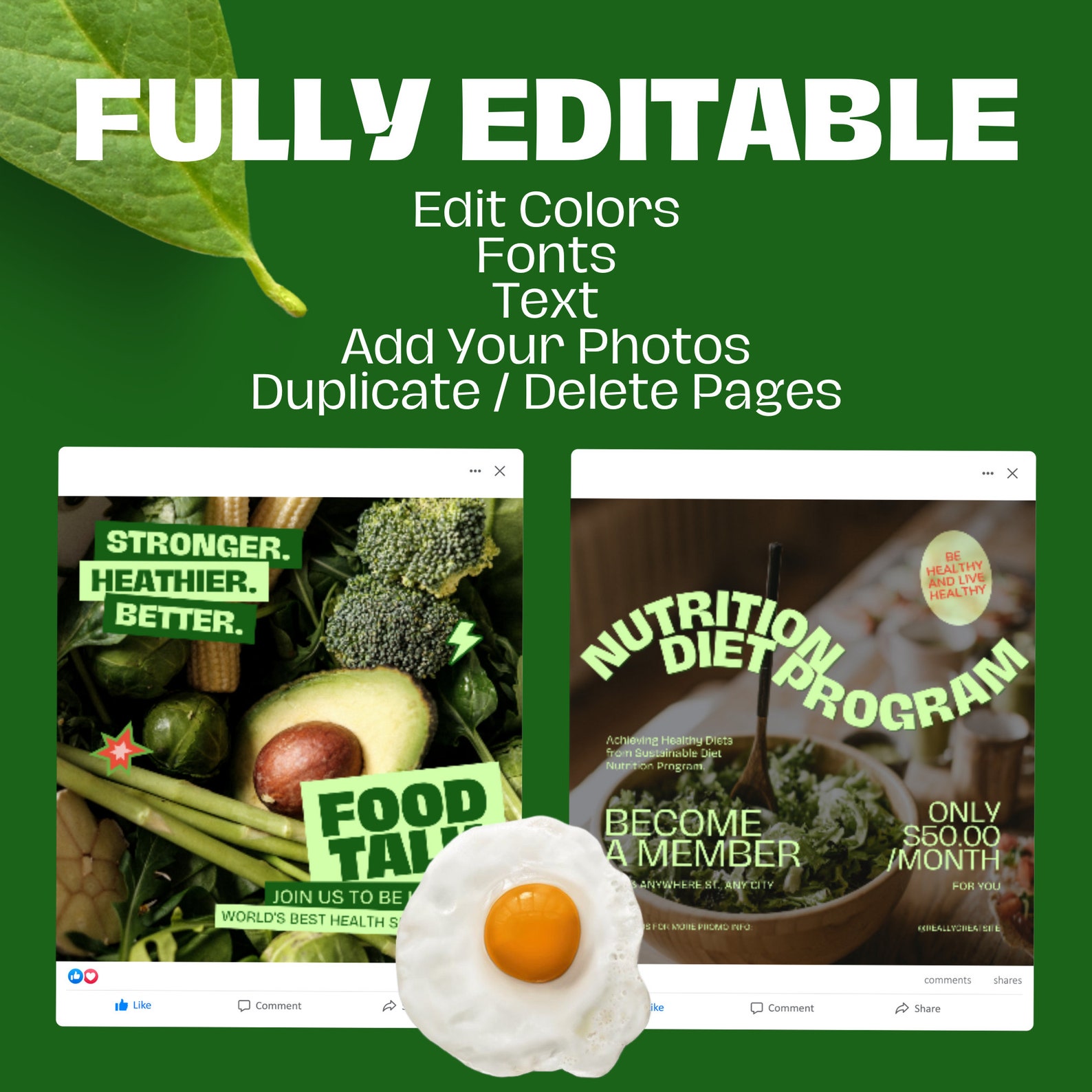 Bold Health & Nutrition Instagram Post Templates | Health and Wellbeing ...