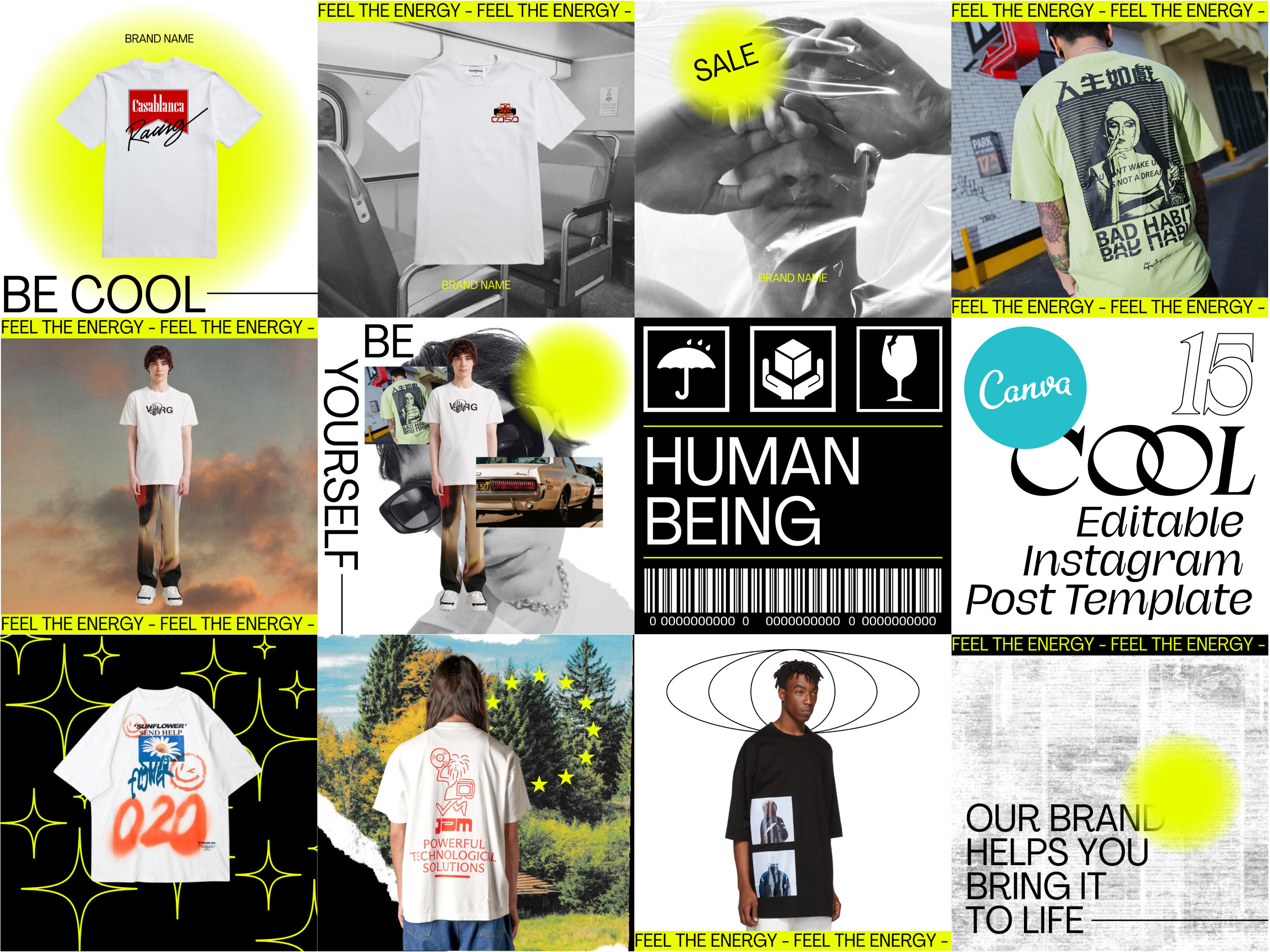 BOLD AESTHETIC COOL Instagram Post Template, Canva Editable, Bright ...