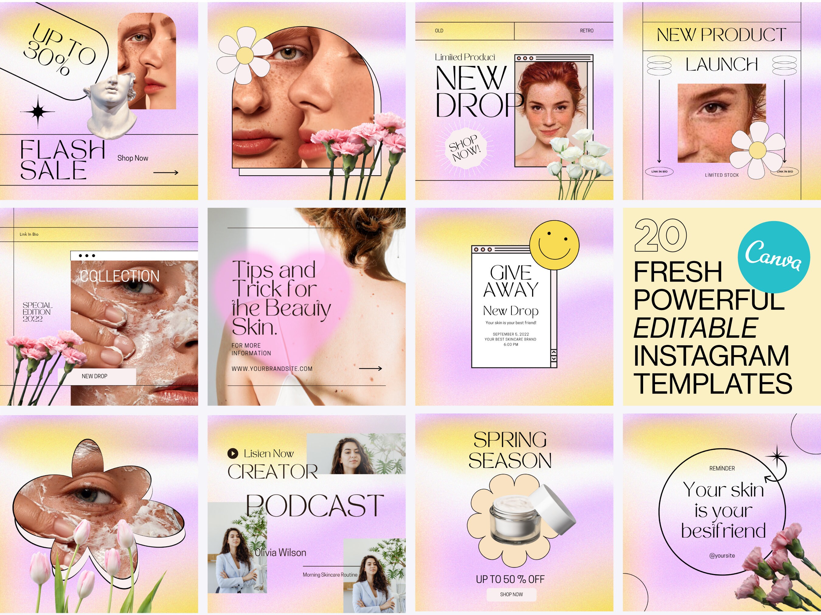 FRESH BOLD Instagram POST Templates for Canva, Bright Branding ...