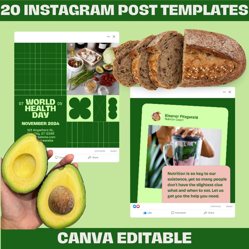 Bold Health & Nutrition Instagram Post Templates Health and Wellbeing ...