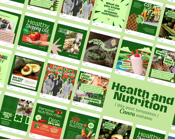 Bold Health & Nutrition Instagram Post Templates | Health and Wellbeing ...