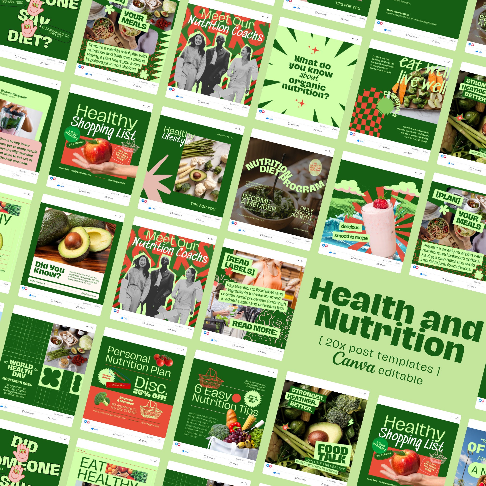 Bold Health & Nutrition Instagram Post Templates | Health and Wellbeing ...