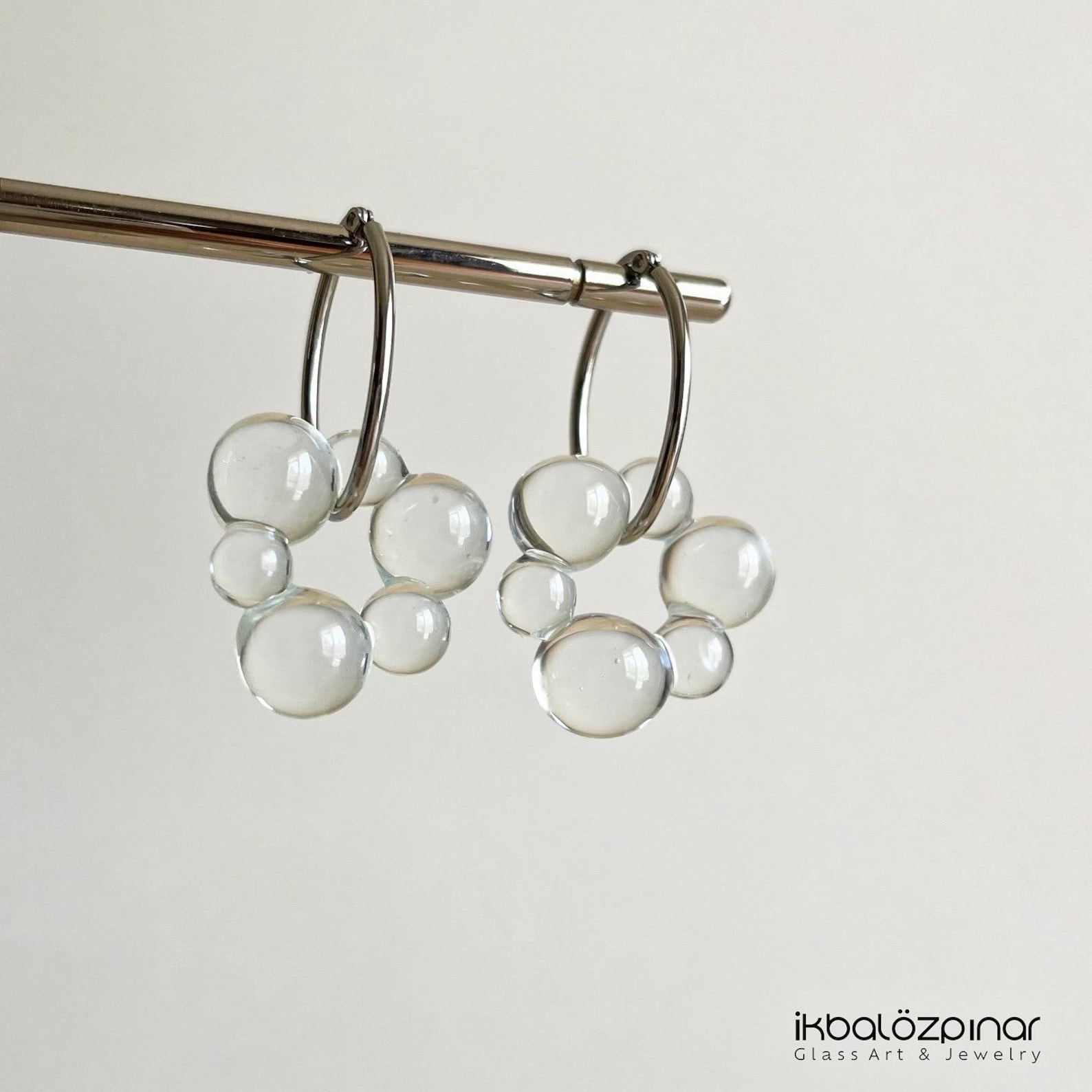 Murano Glass Drop Earrings: Handmade Stainless Steel Hoops - Etsy