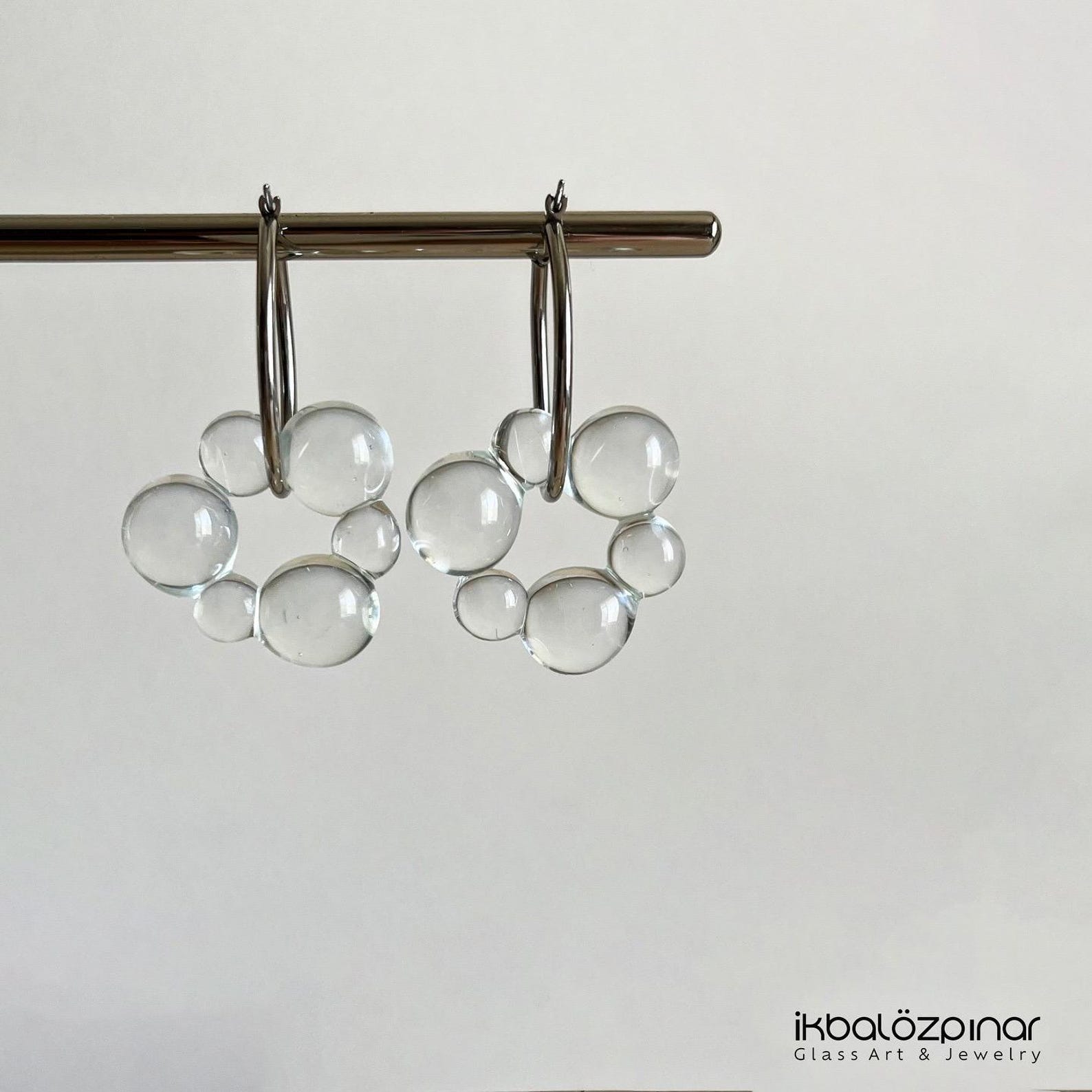Murano Glass Drop Earrings: Handmade Stainless Steel Hoops - Etsy