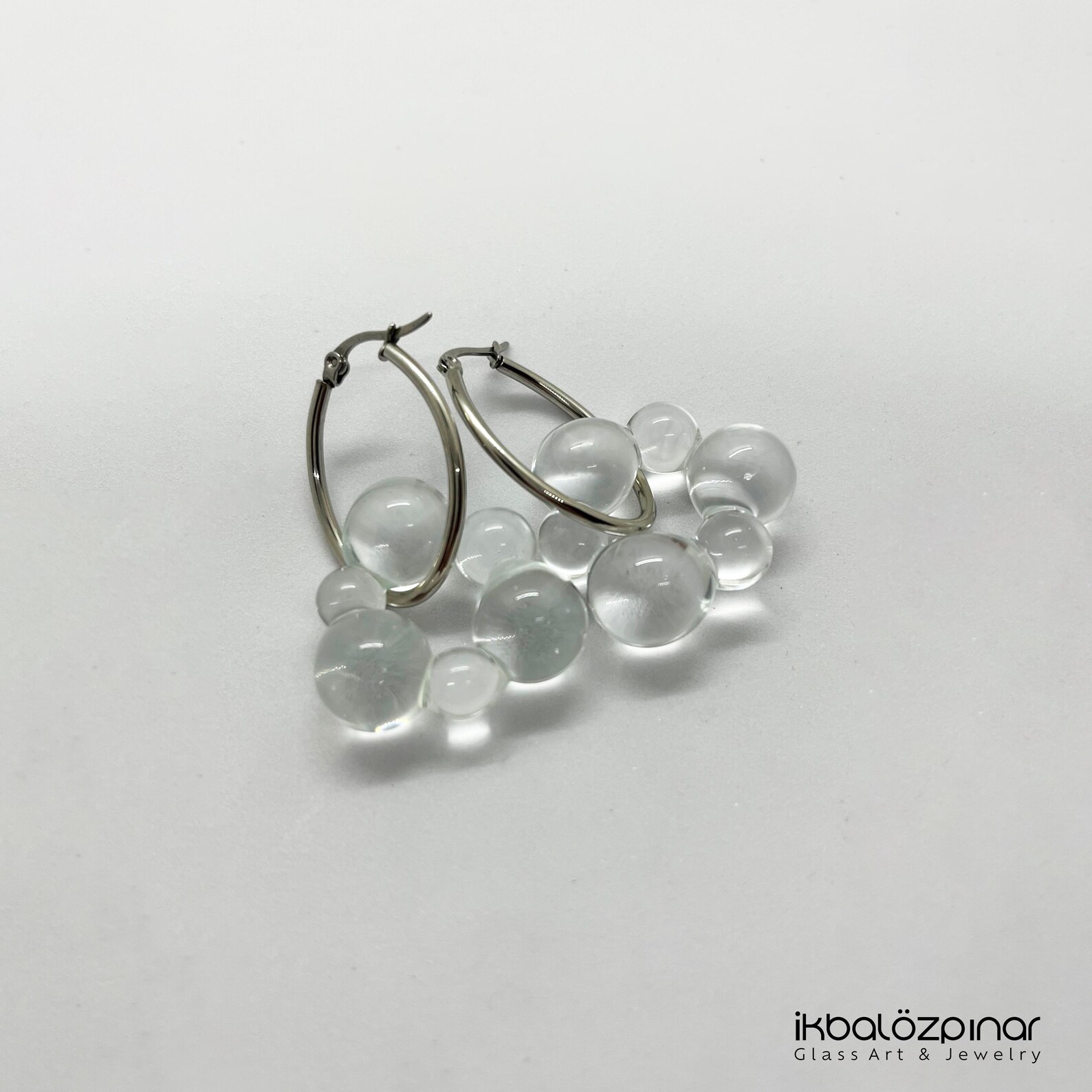 Murano Glass Drop Earrings: Handmade Stainless Steel Hoops - Etsy