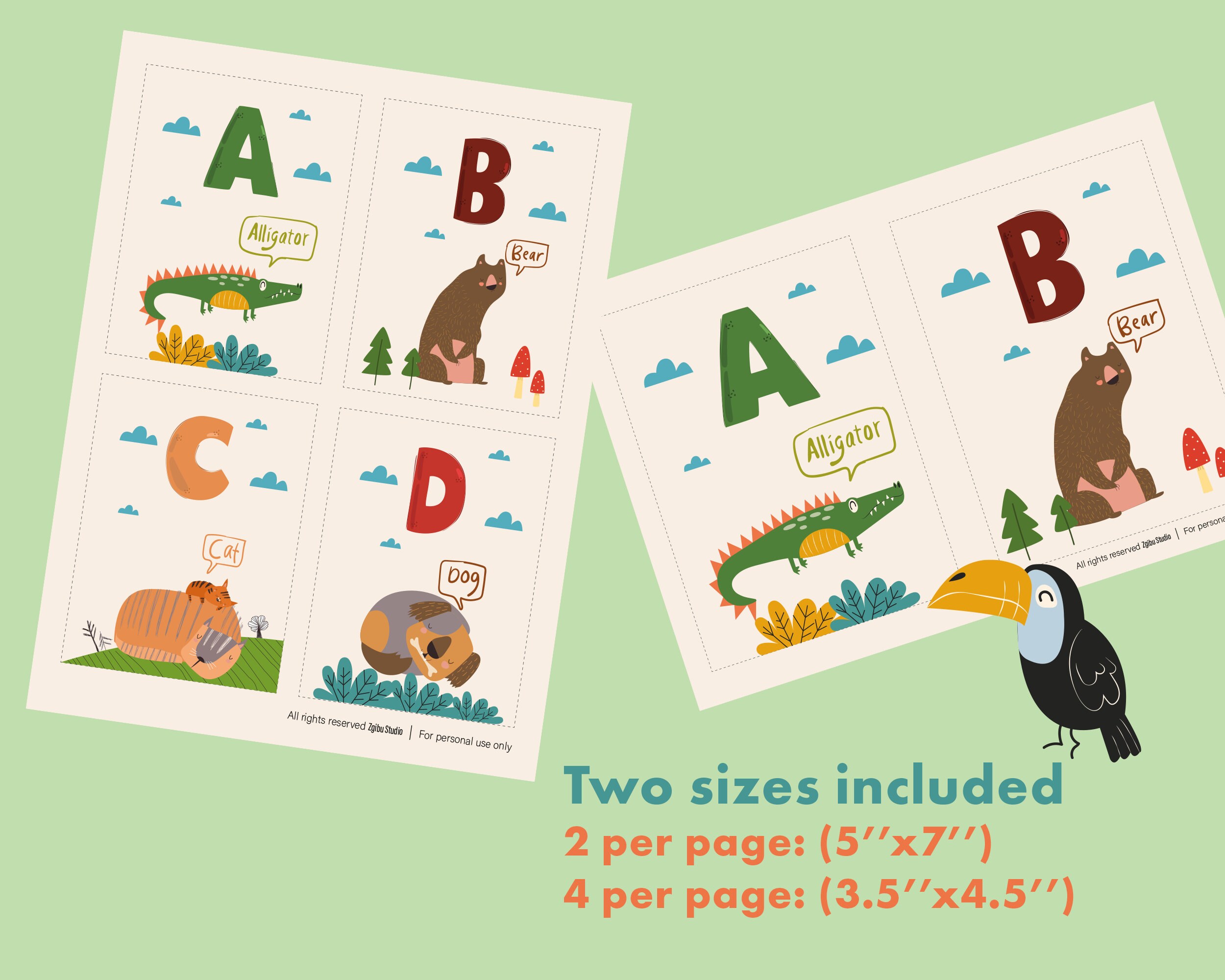 Zoo Flash Cards Homeschool Printable Wall Art Alphabet Learning Nursery ...