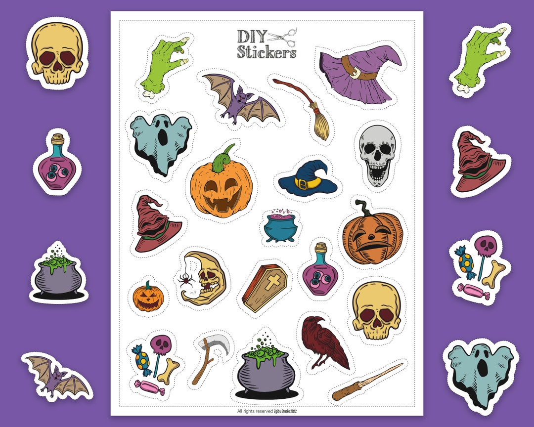 Halloween Sticker Set Printable Sticker Sheet Sticker Pack Trick or ...