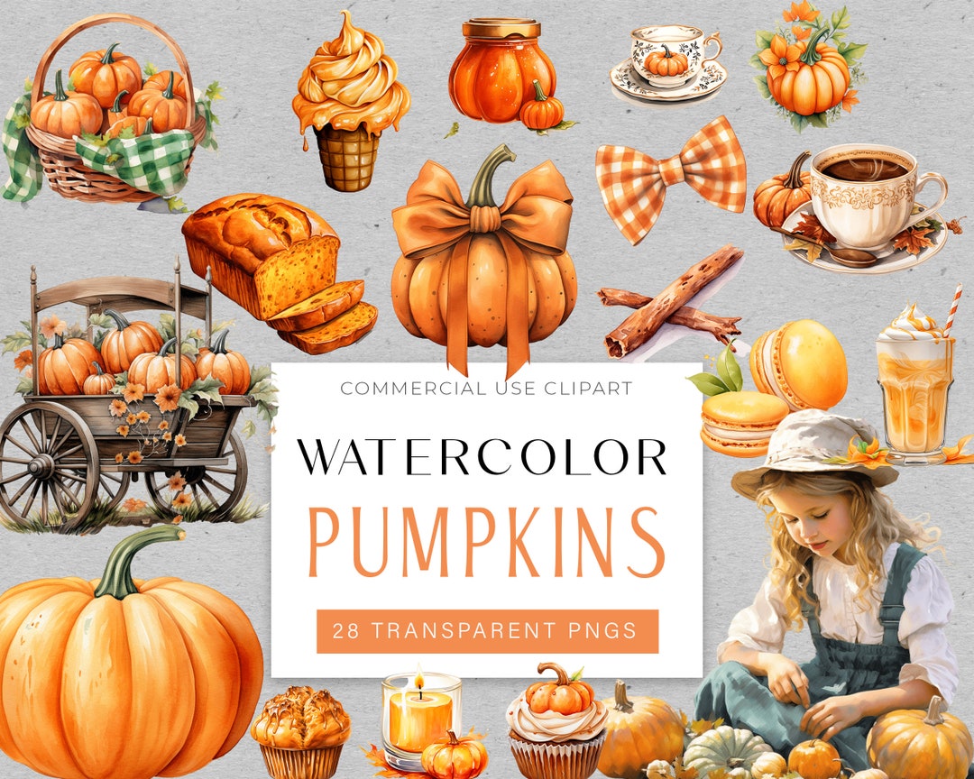 Pumpkin Spice Watercolor Clipart Bundle Autumn Pumpkin - Etsy