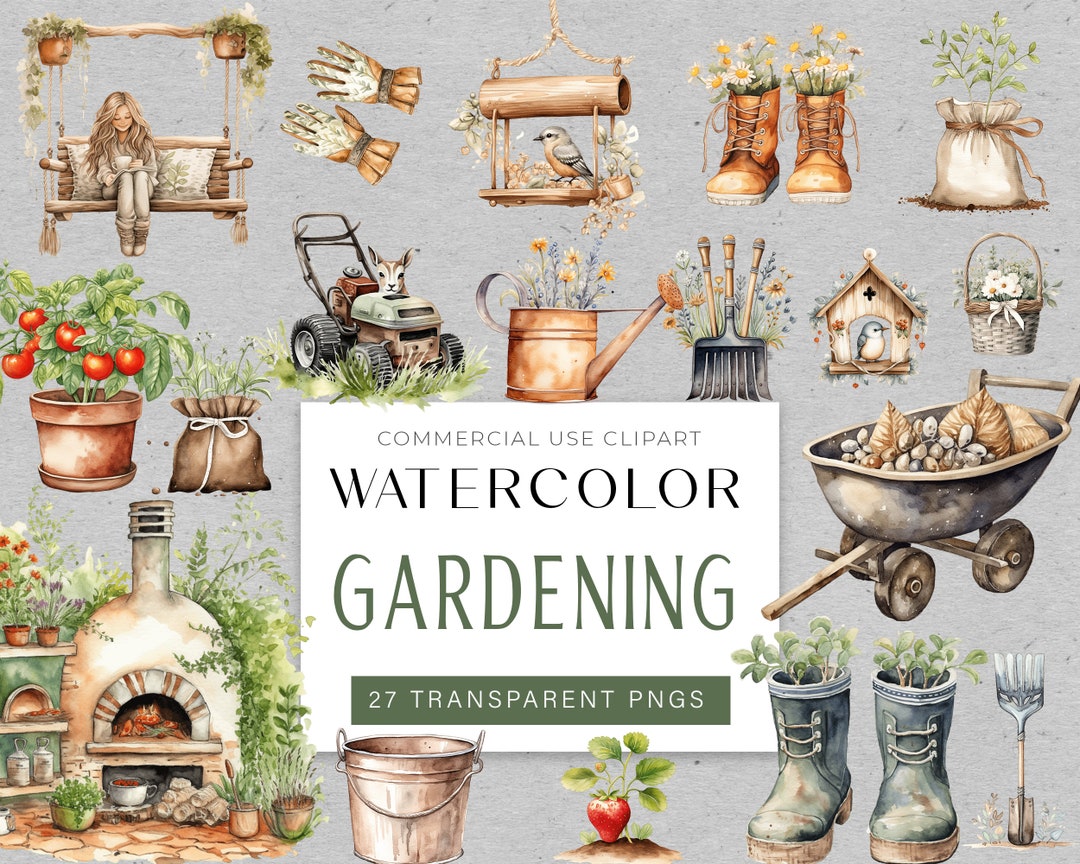 Enchanting Watercolor Garden Clip Art Set 27 Pieces 300 DPI - Etsy