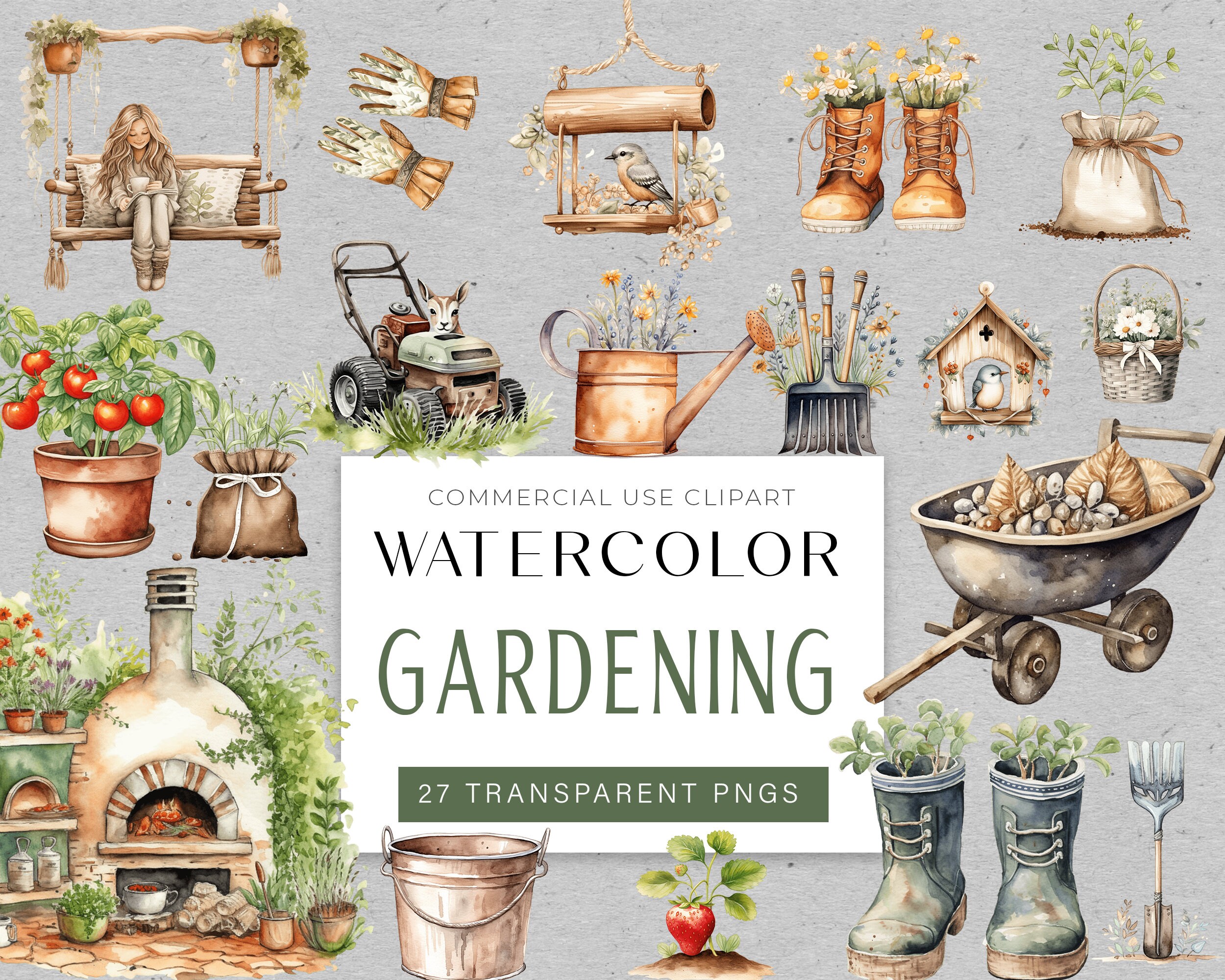 Enchanting Watercolor Garden Clip Art Set 27 Pieces 300 DPI - Etsy