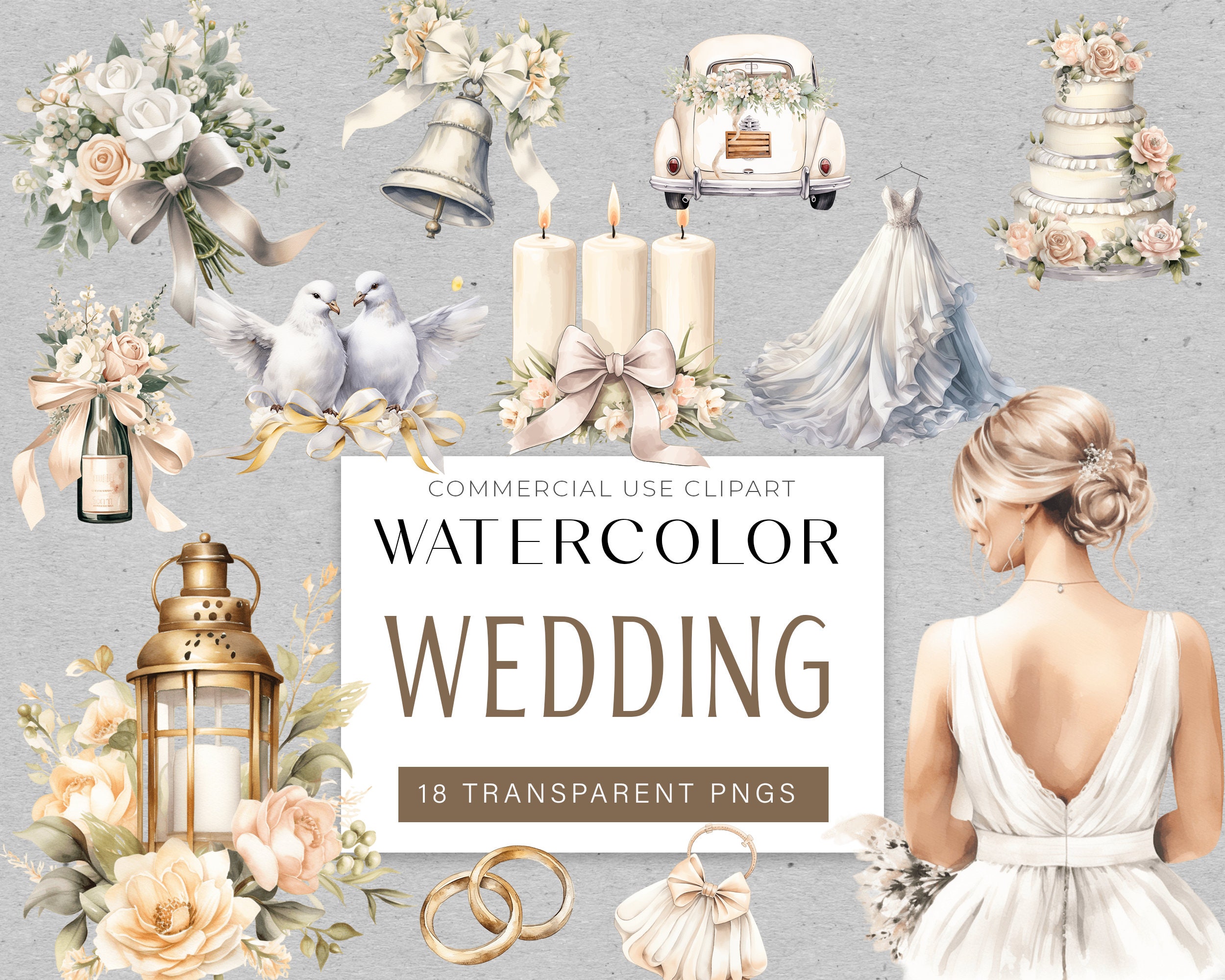 Watercolor Wedding Clip Art Set 24 Pieces, 300 Dpi - Etsy