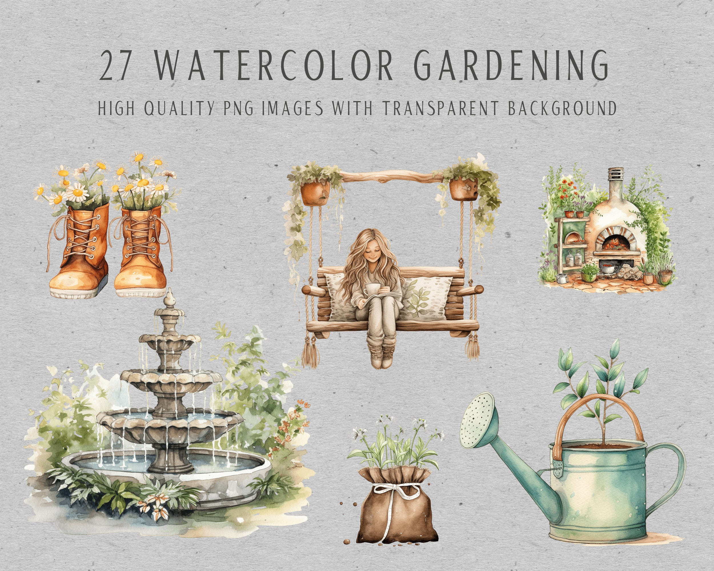 Enchanting Watercolor Garden Clip Art Set 27 Pieces 300 DPI - Etsy