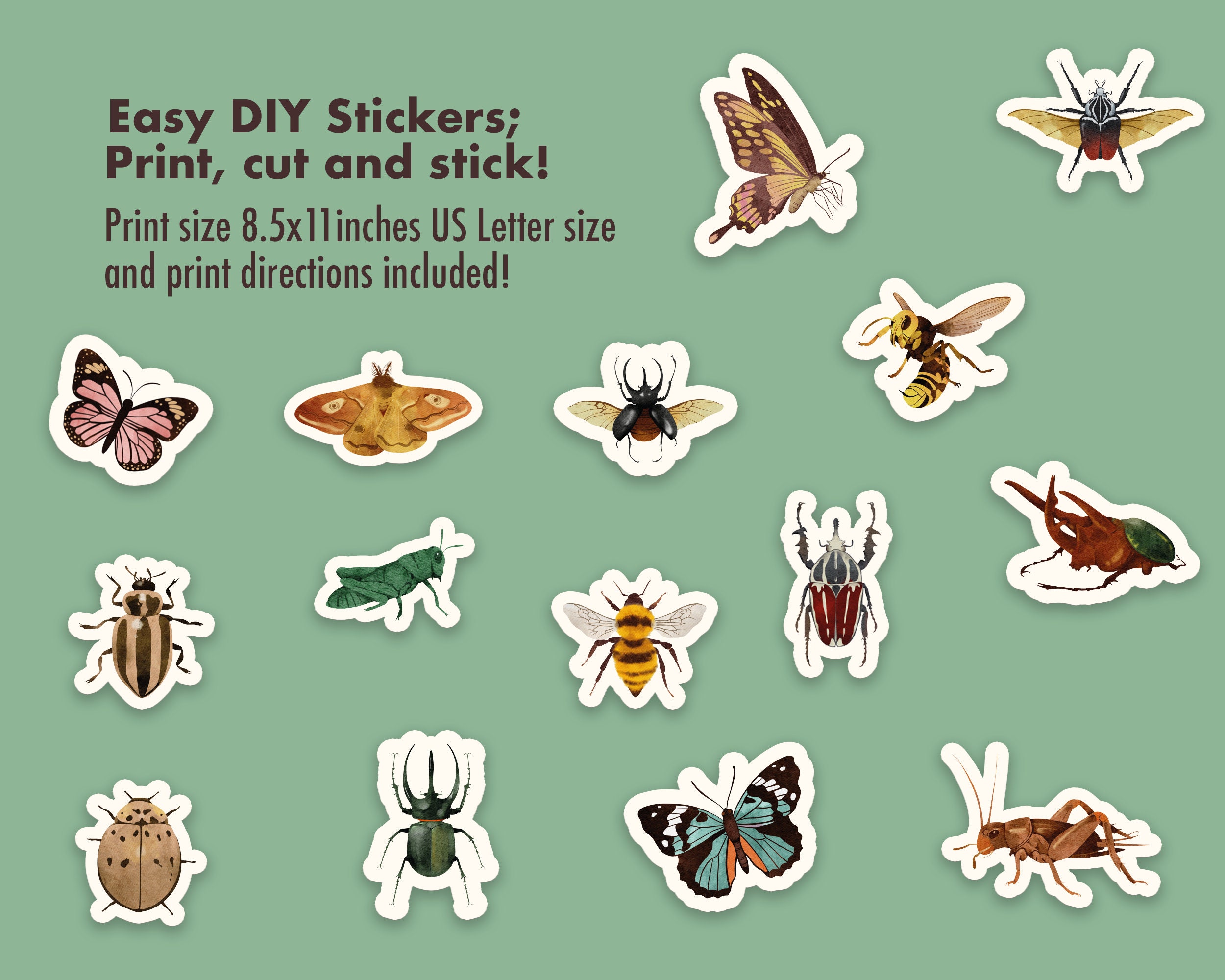 Insects Sticker Set Printable Art DIY Crafts Planner Stickers Butterfly ...