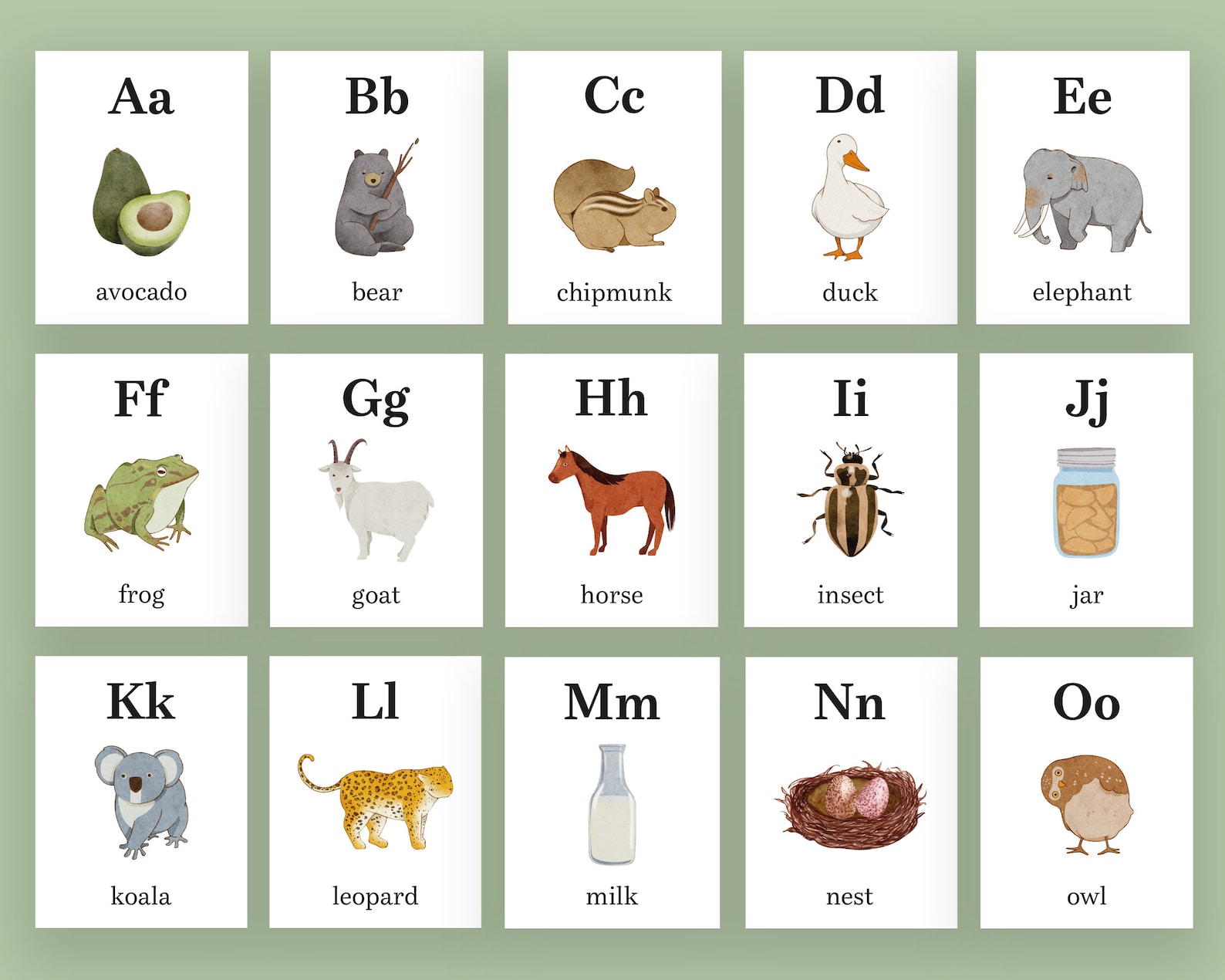 Natural Life Alphabet Cards Homeschool Printable ABC Wall Art Nursery ...