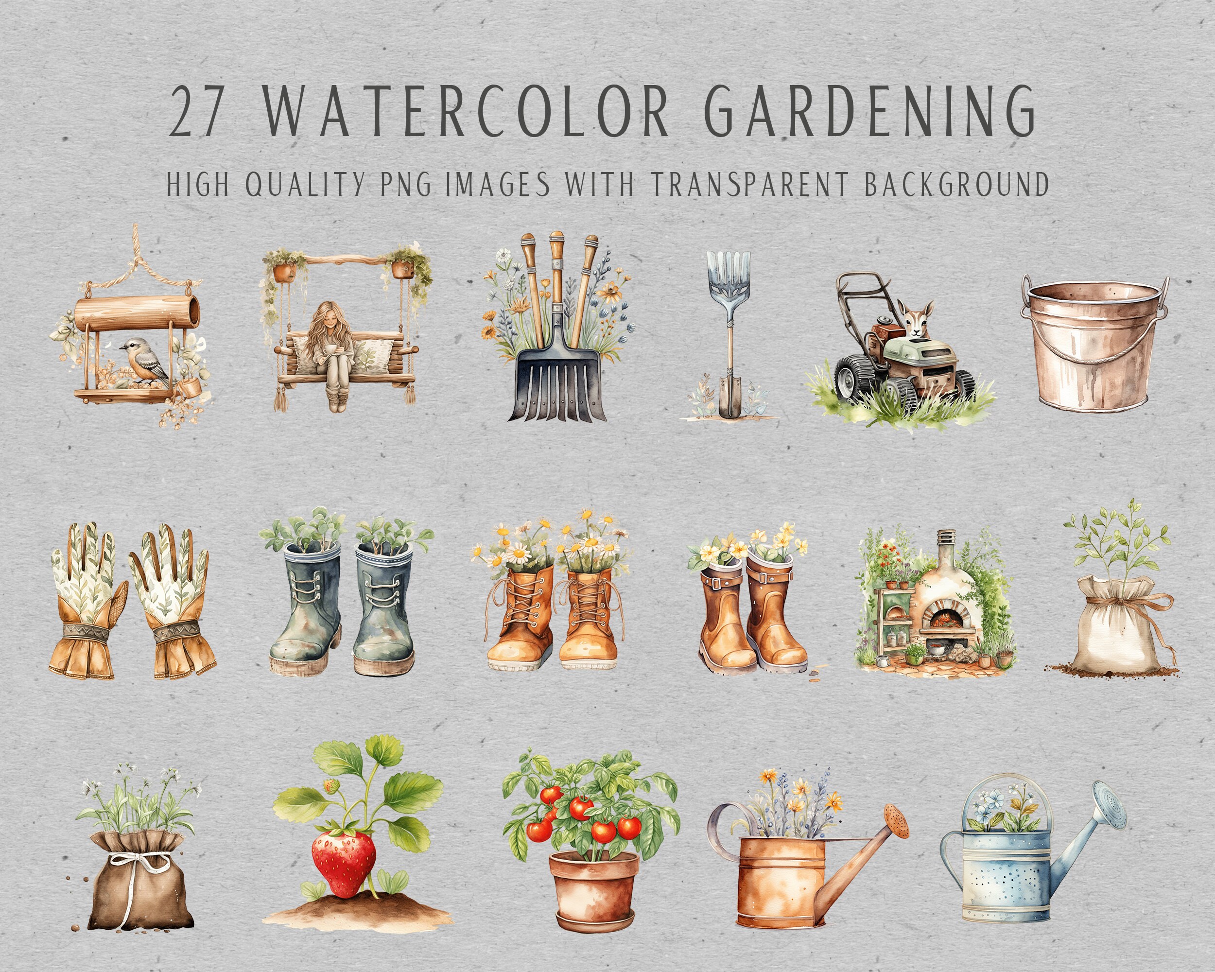 Enchanting Watercolor Garden Clip Art Set 27 Pieces 300 DPI - Etsy