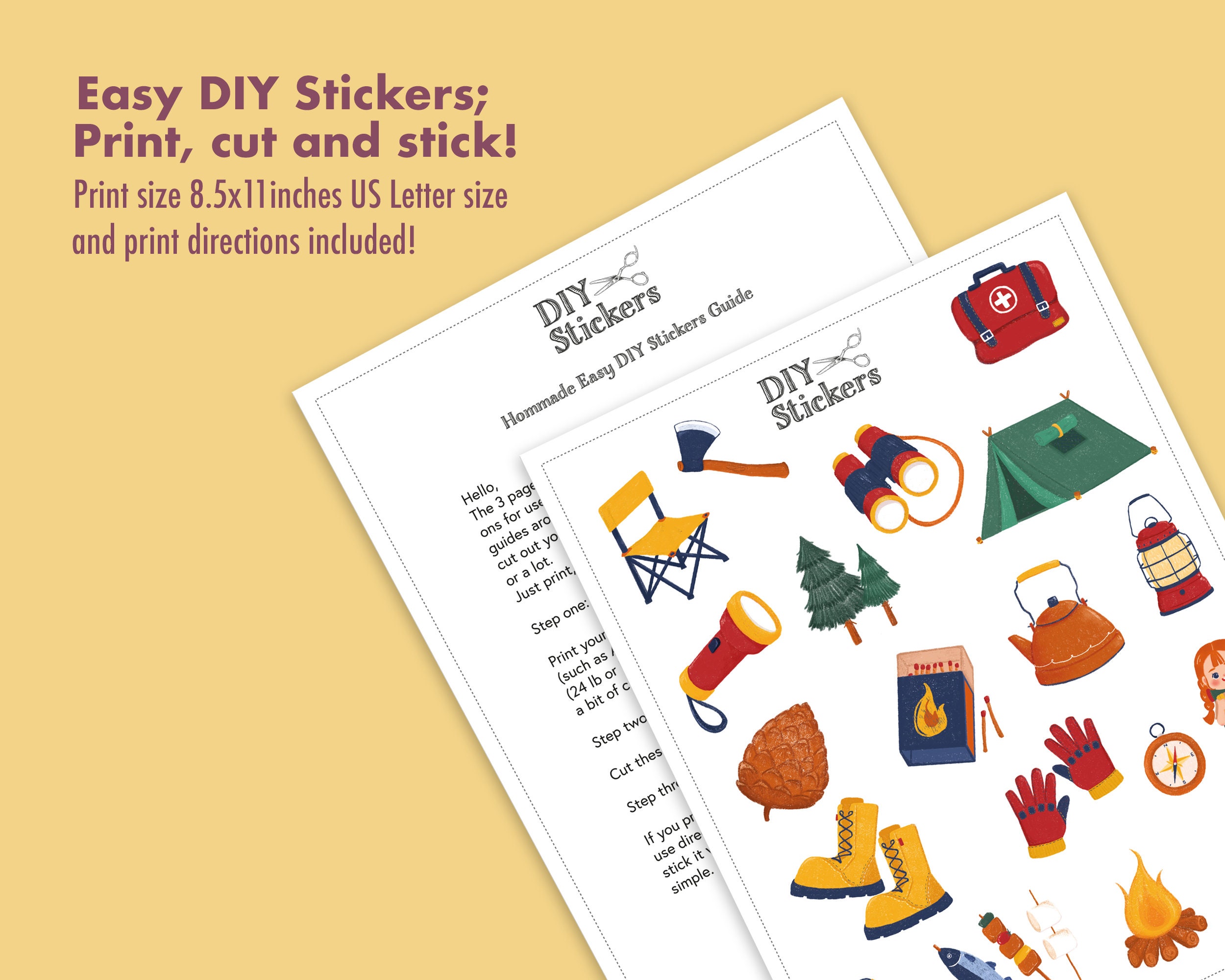 Camping Sticker Sheet Printable Homemade Art DIY Prints - Etsy