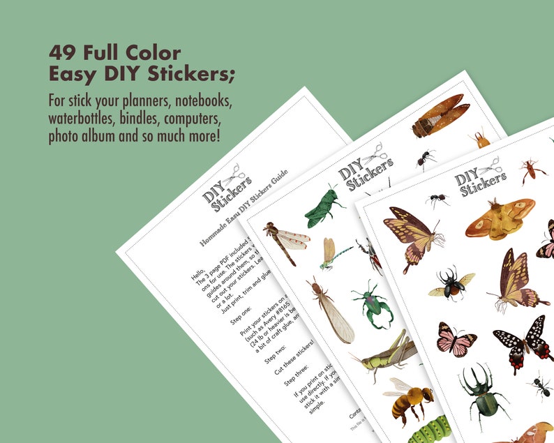 Insects Sticker Set Printable Art DIY Crafts Planner Stickers Butterfly ...