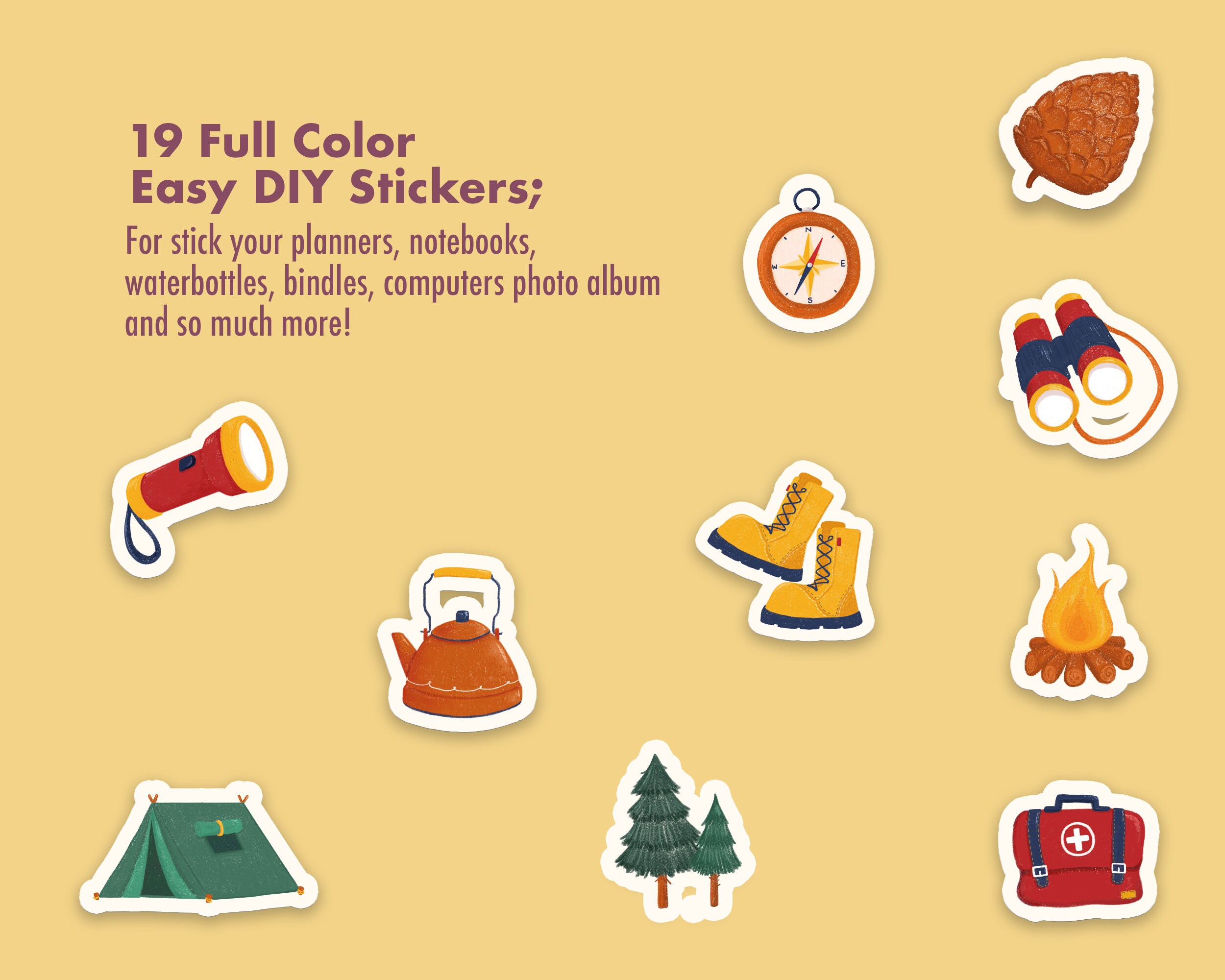 Camping Sticker Sheet Printable Homemade Art DIY Prints - Etsy