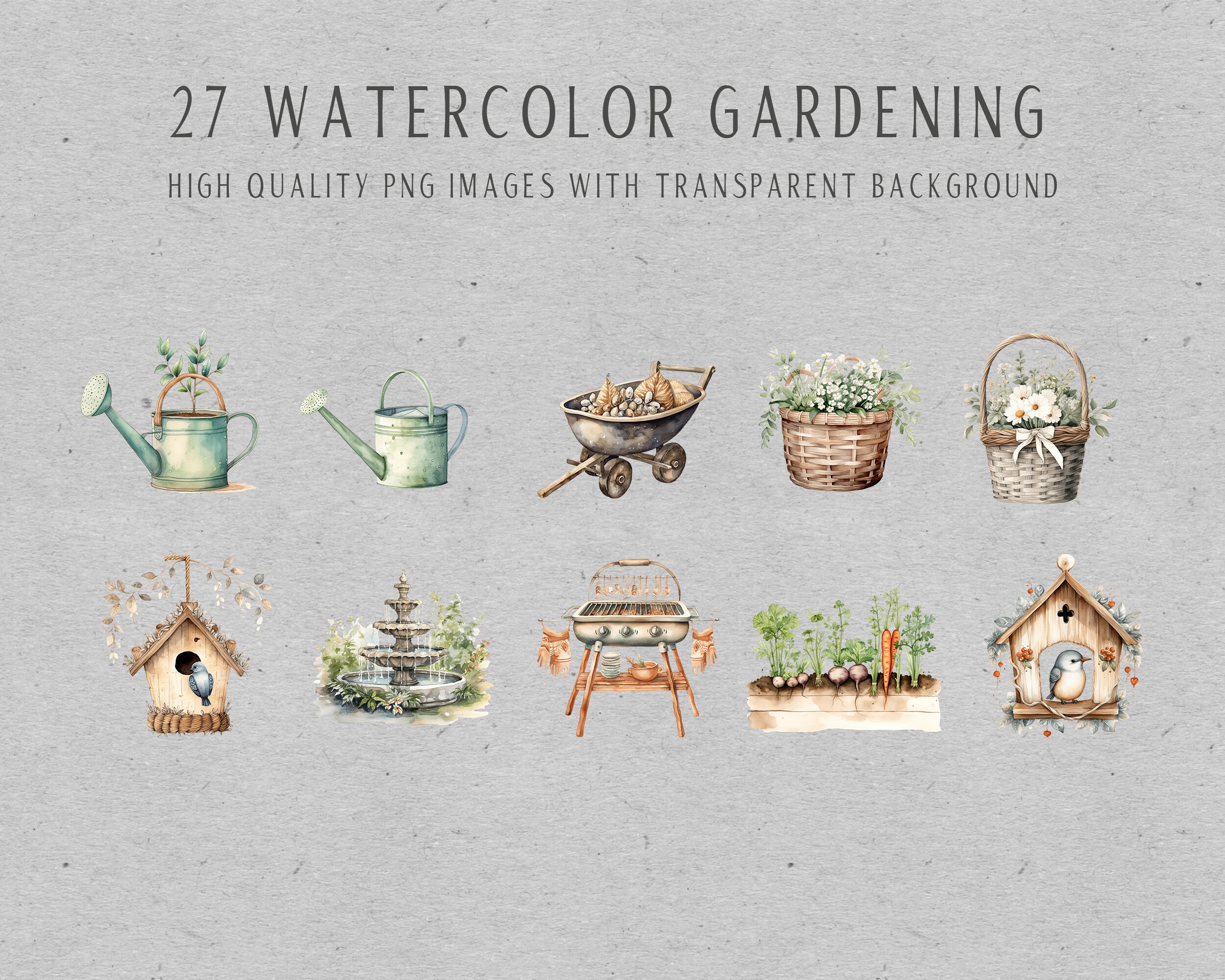 Enchanting Watercolor Garden Clip Art Set 27 Pieces 300 DPI - Etsy