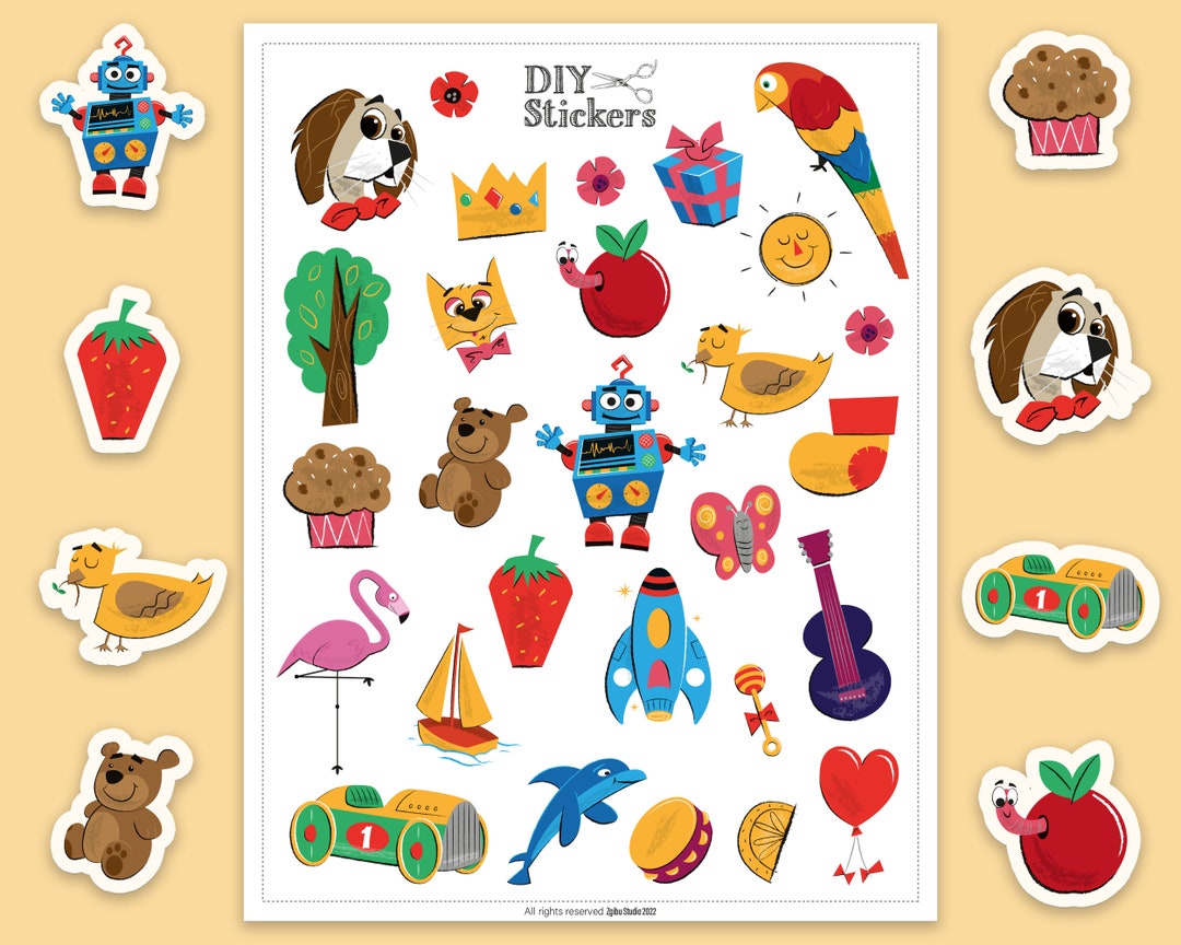 Playtime Toys Stickers, Printable Sticker Sheet, Nursery to Storage ...