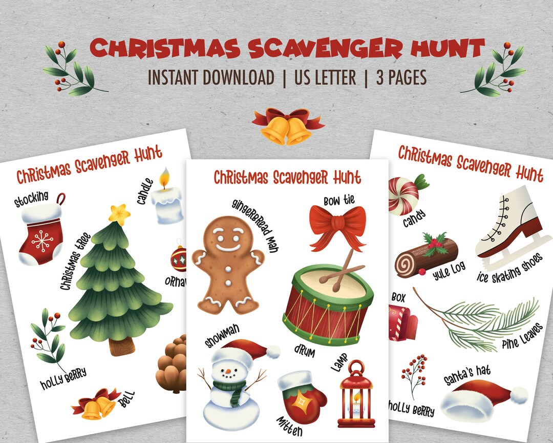 Christmas Printable Scavenger Hunt Cards, Winter Activity, Holiday ...