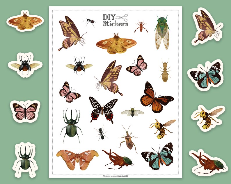 Insects Sticker Set Printable Art DIY Crafts Planner Stickers Butterfly ...