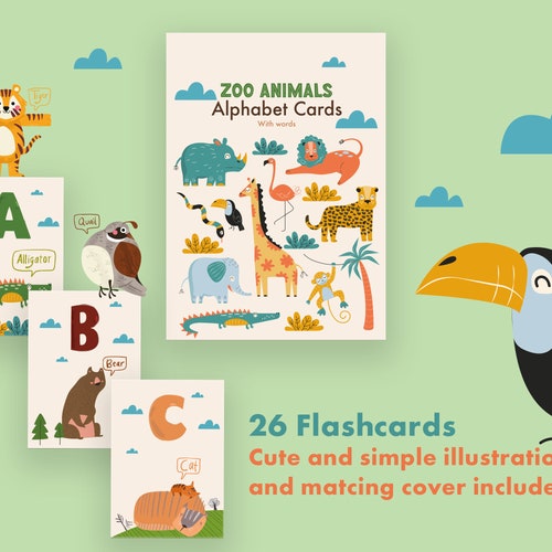 Animal Alphabet Flash Cards Watercolor Animals ABC - Etsy