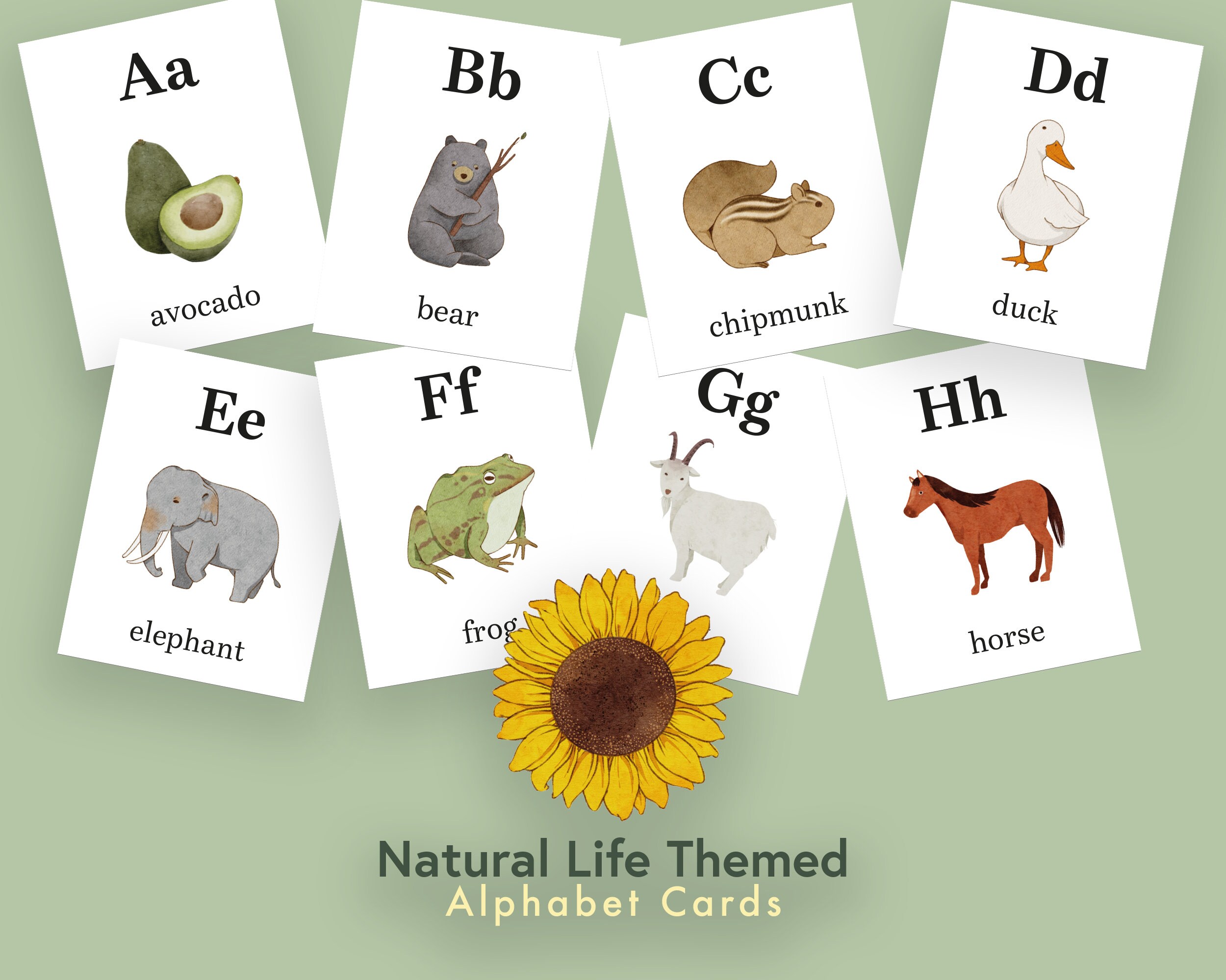 Natural Life Alphabet Cards Homeschool Printable ABC Wall Art Nursery ...