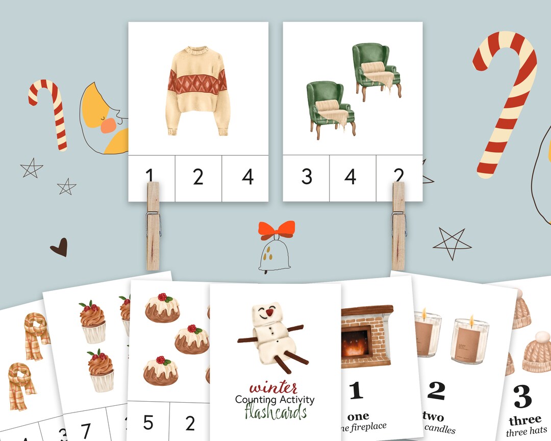 Winter Count and Clip Cards, Christmas 1-20 Number Flashcards, Holiday ...