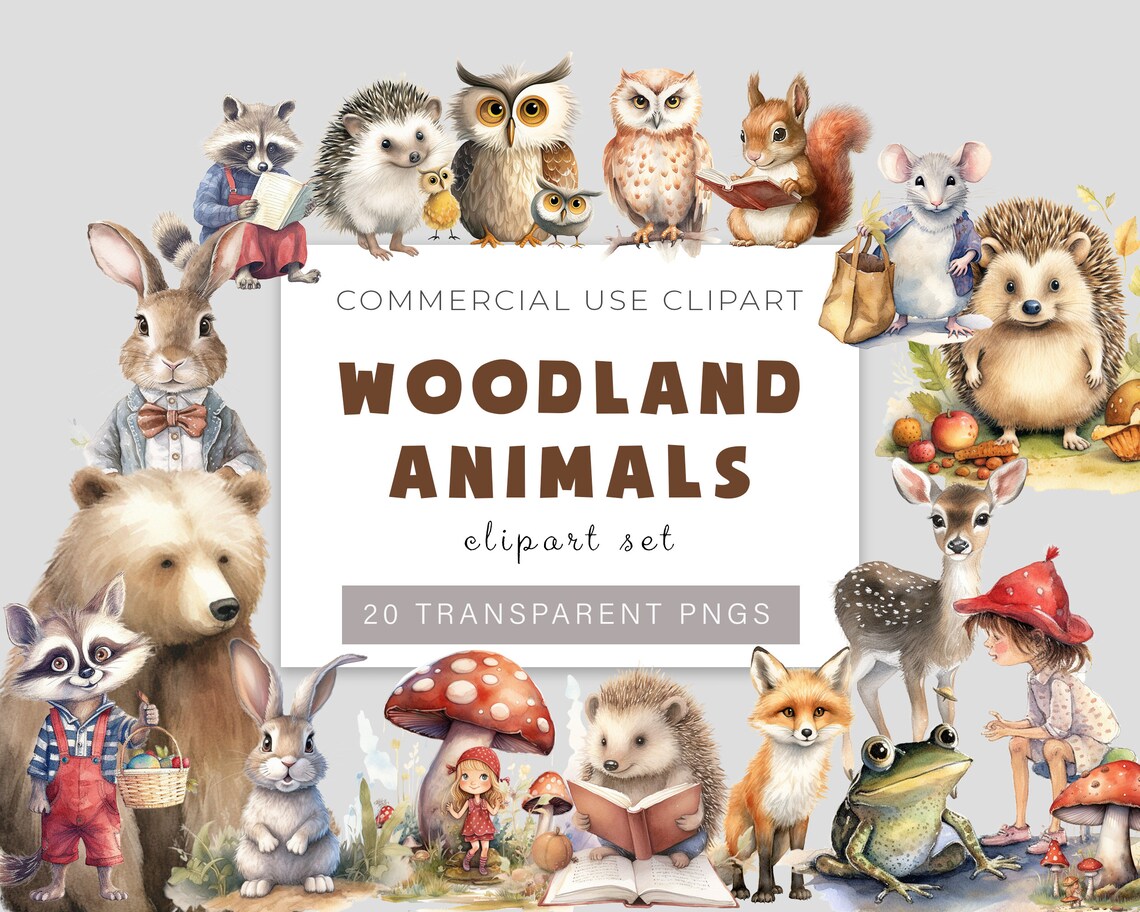 Woodland Animals Clipart Watercolor Clipart for Commercial - Etsy