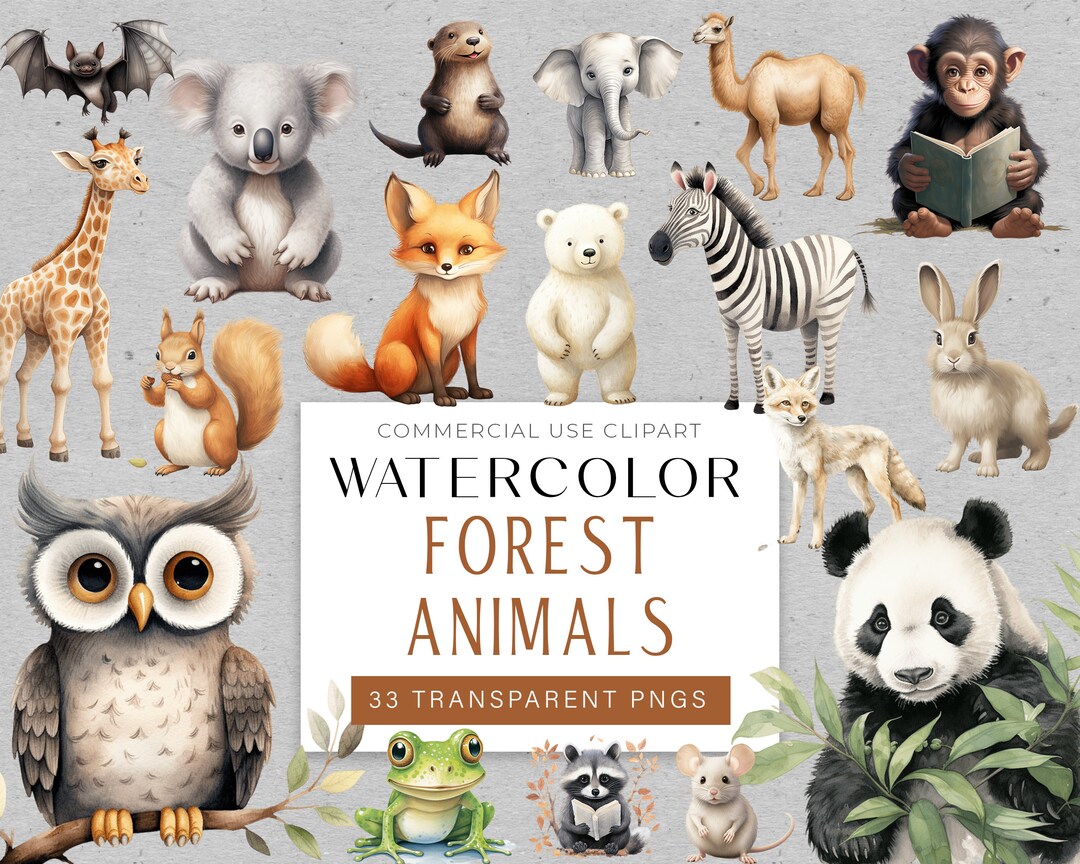 Watercolor Style Forest Animals Clip Art Set Wildlife Animals - Etsy