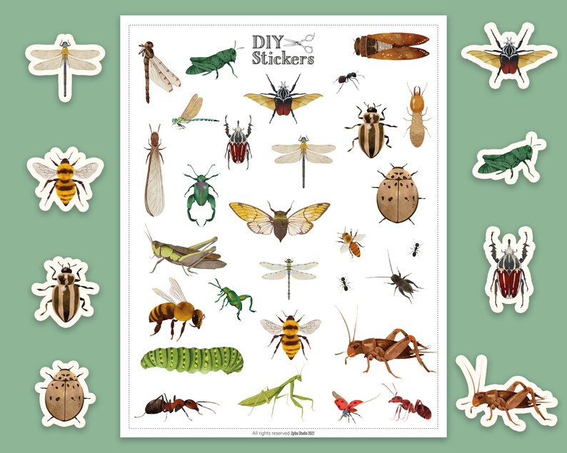 Insects Sticker Set Printable Art DIY Crafts Planner Stickers Butterfly ...