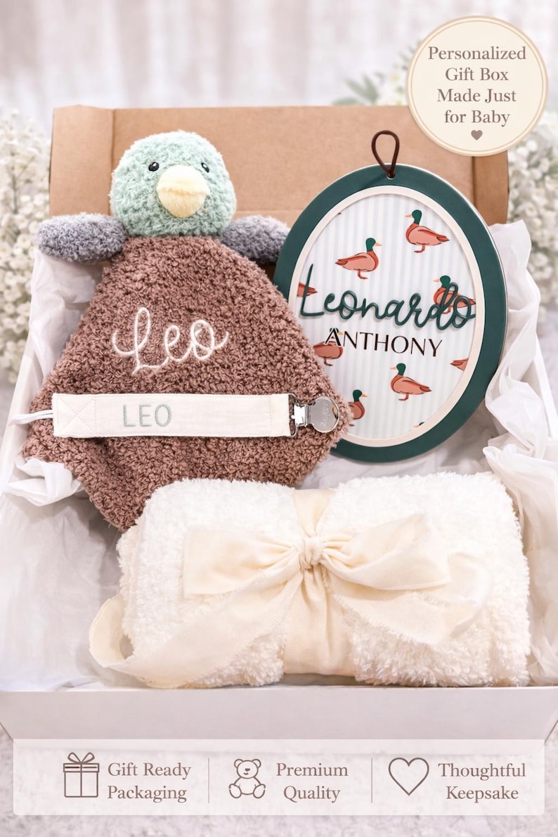 Personalized Duck Baby Gift Box | Embroidered Lovey, Name Sign ...