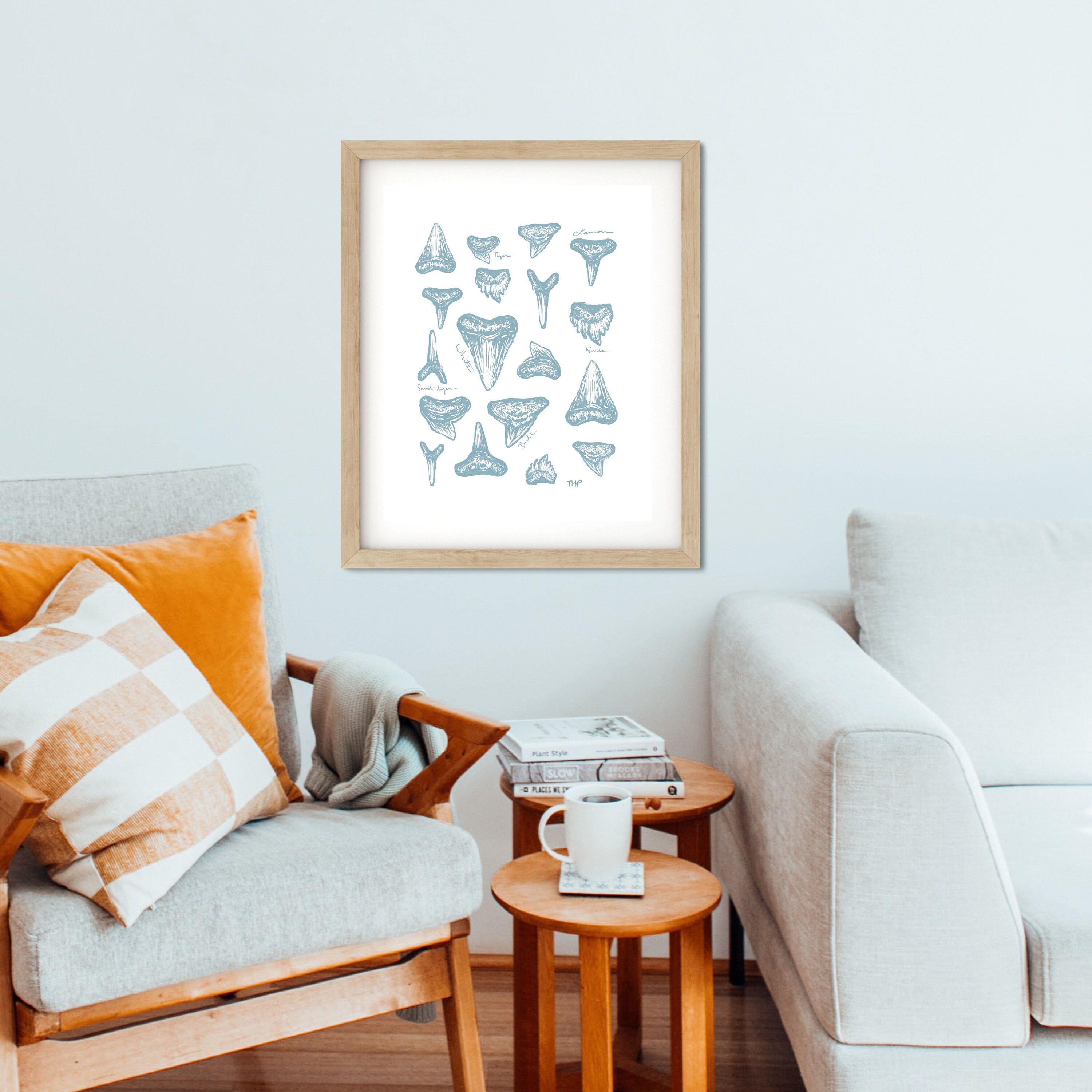 Shark Tooth Print, Surf Minimalist Line Art, East Coast Wall Art ...