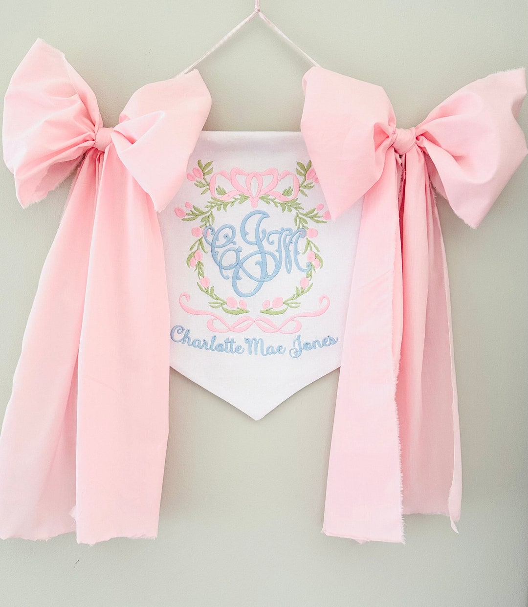 Custom Embroidery Baby Banner: Floral Crest, Girl Birth Announcement - Etsy