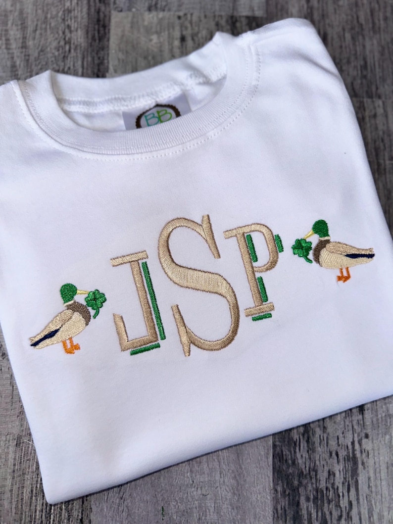 Boys St. Patrick's Day Monogram Shirt: Embroidered Duck Clover - Etsy