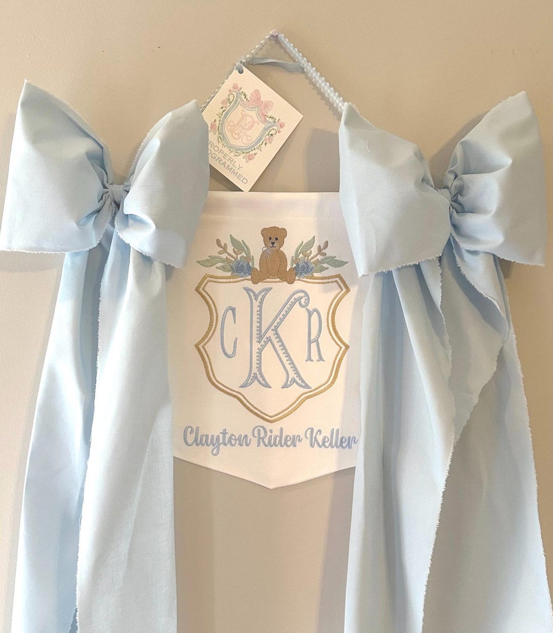 Teddy Bear Boy Baby Banner: Embroidered Birth Announcement, Welcome ...