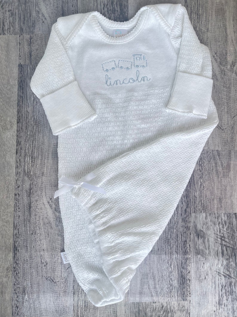 Paty Baby Gown, Personalized Boy Gown, Monogram Bib and Burp Cloth ...