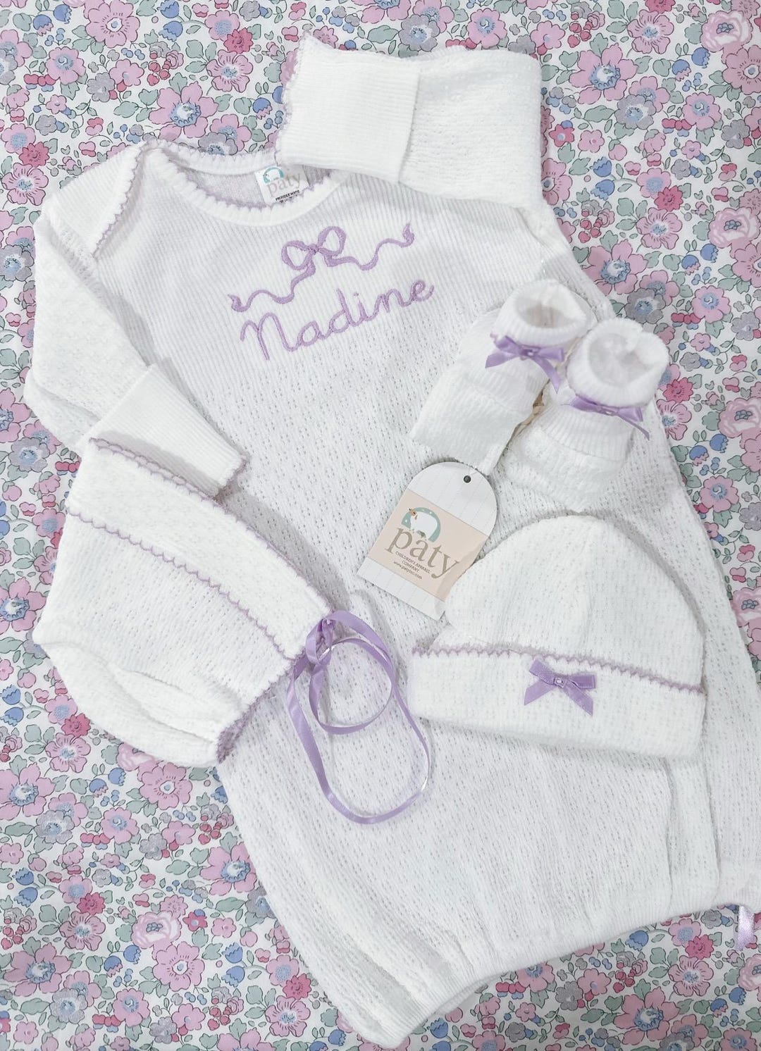 Paty Lavender Baby Gown /bonnet / Booties / Lilac Paty Monogram Gown ...