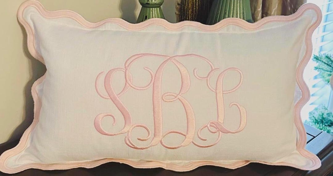 Custom Embroidery Scallop Pillow, Monogram Nursery Pillow, Personalized ...