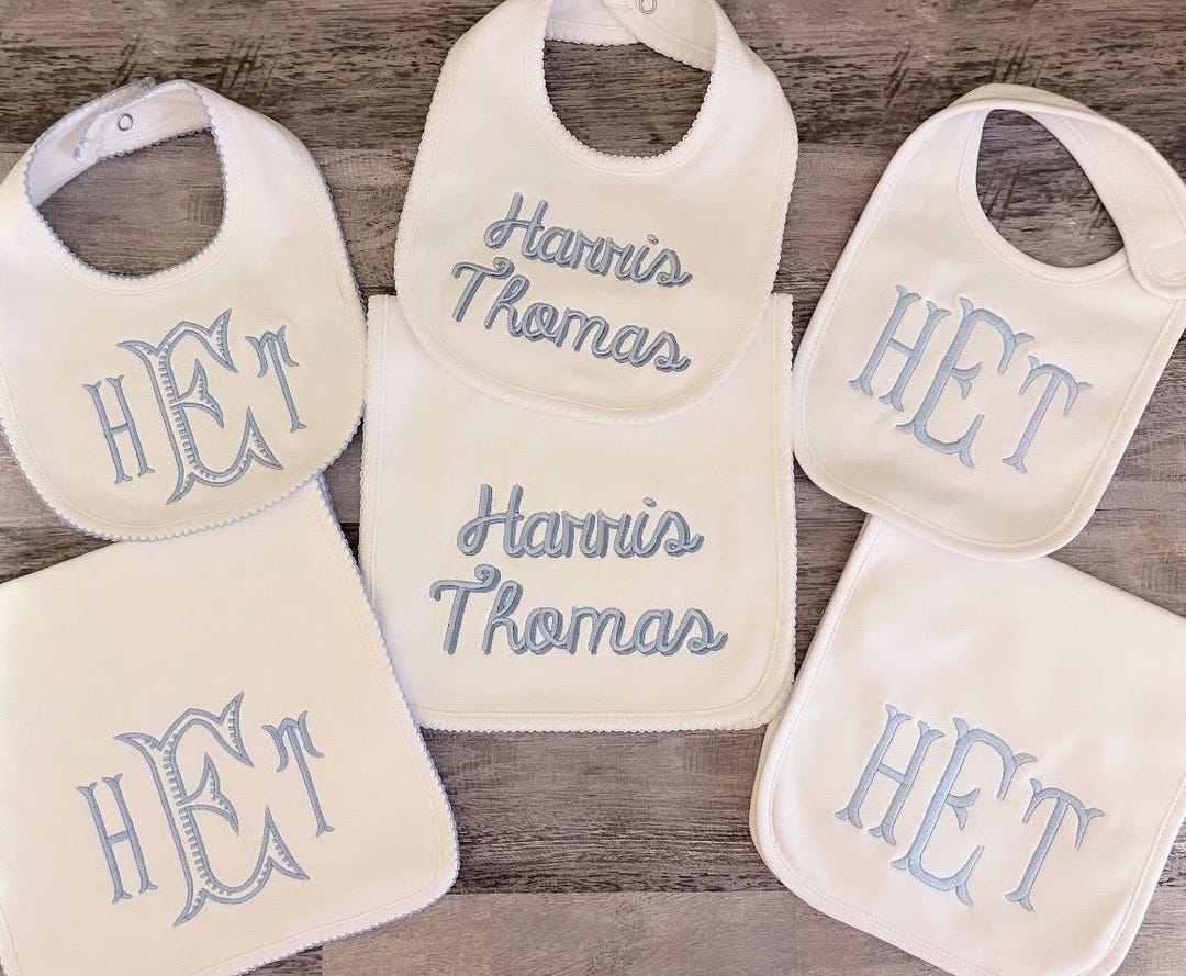 Personalized Baby Bib and Burp Cloth Set: Boy Knit Monogrammed Bibs ...