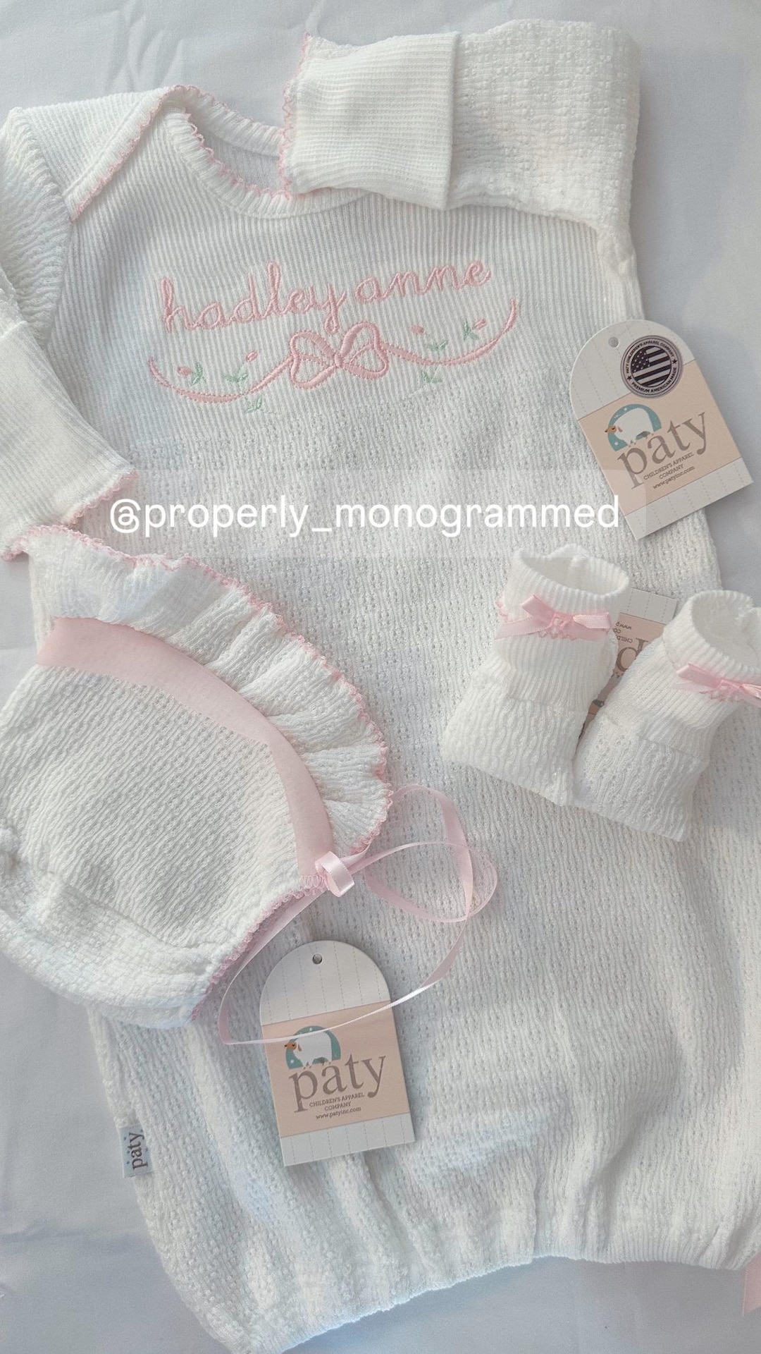 Paty Baby Girls Gown, Bonnet, Booties: Personalized Newborn Outfit ...
