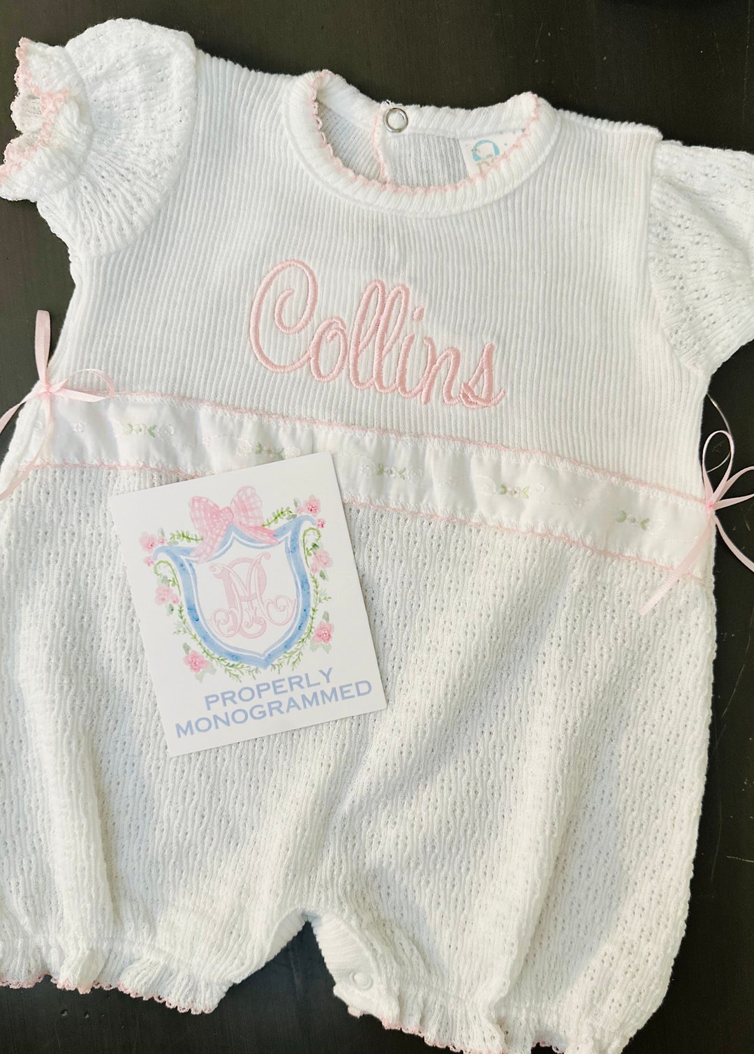 Paty Bubble Tiny Stitched Flower / White Bubble With Bows/ Monogram ...