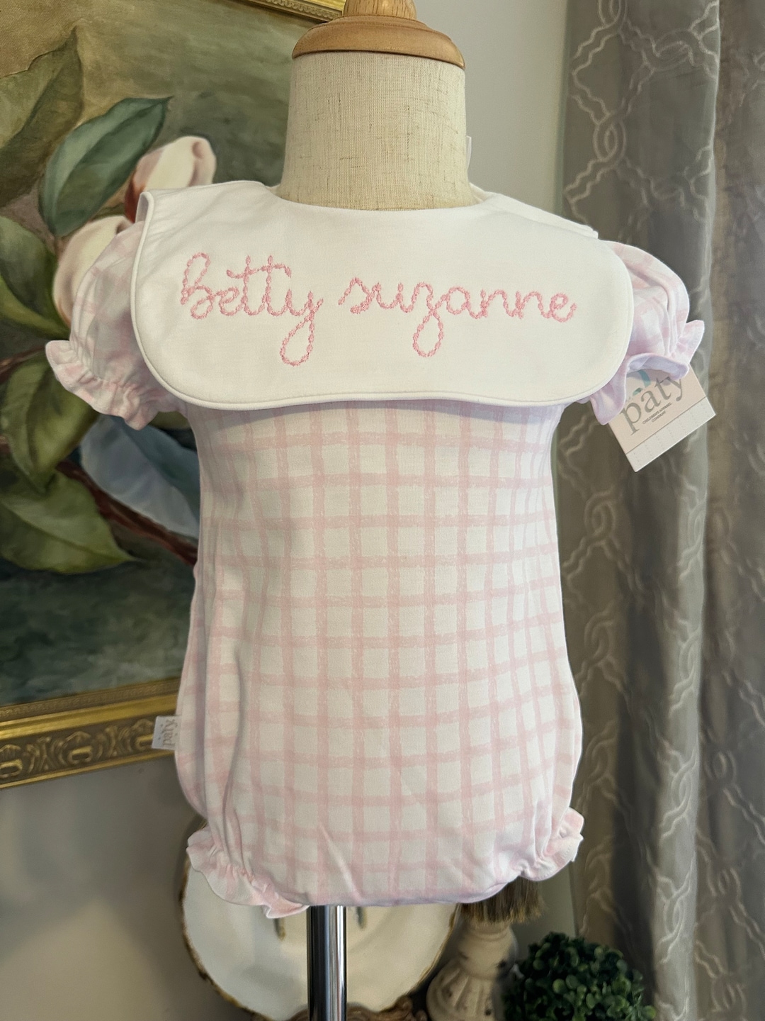 Paty Girls Bubble / Pink Gingham Girl Bubble / Personalized Outfit / Monogram Paty Bubble - Etsy