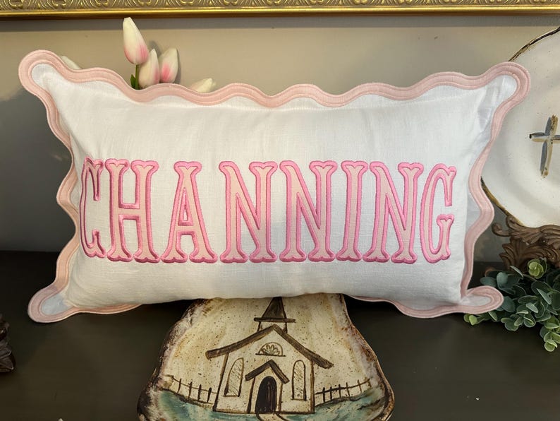 Personalized Applique Name Pillow: Scallop Edge Nursery Decor - Etsy