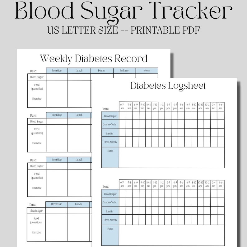 Blood Sugar Tracker, Weekly Diabetes Tracker, Carbohydrate Guide ...