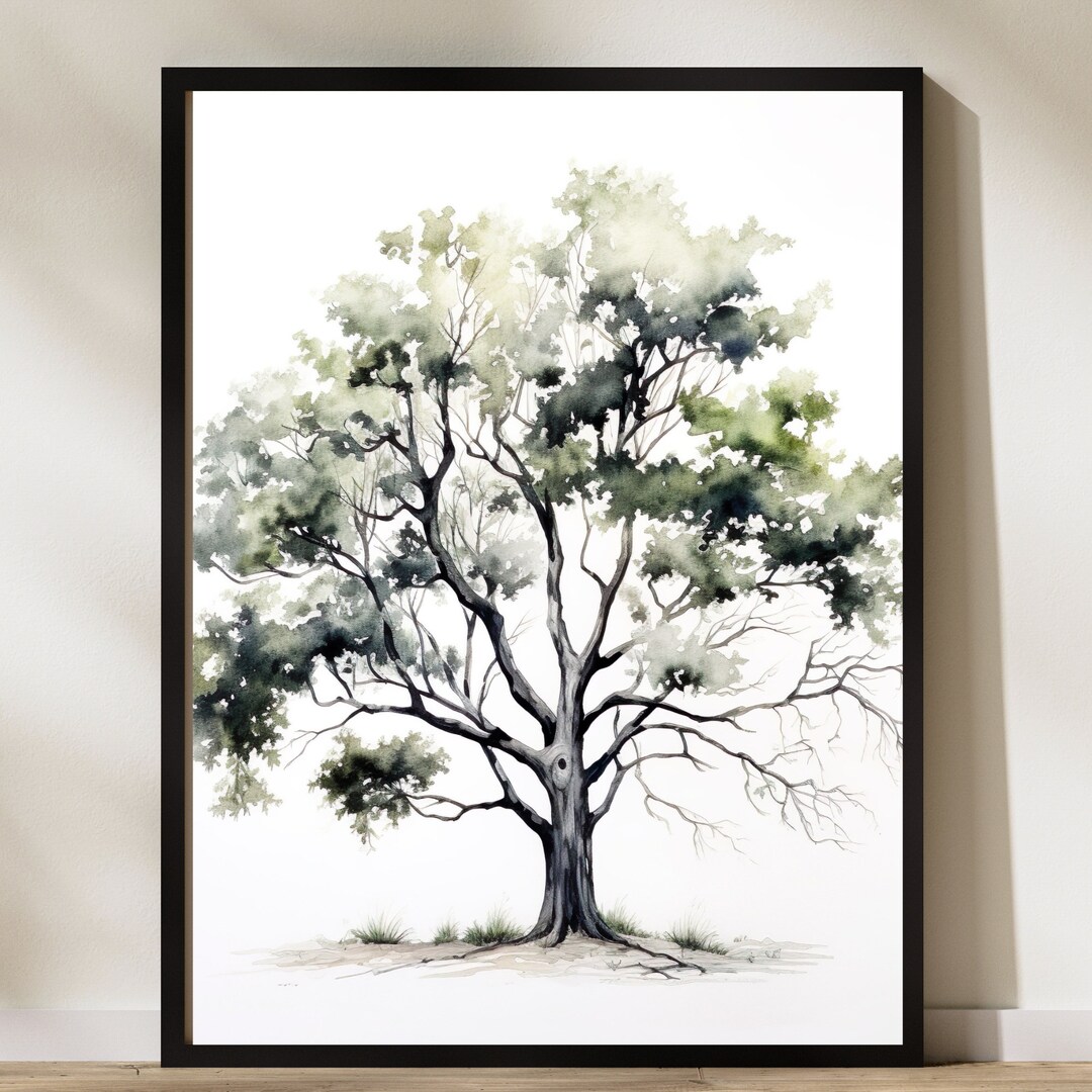 Oak Tree Print, Oak Tree, Watercolor Oak Tree,sepia Minimalist, Oak ...