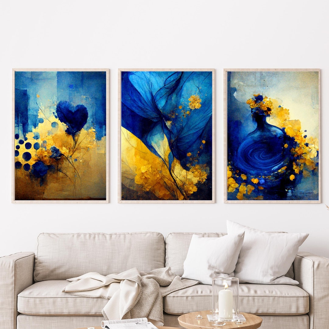 Set of 3 Prints, Abstract Wall Art Set of 3, Colorful Wall Art, Indigo ...