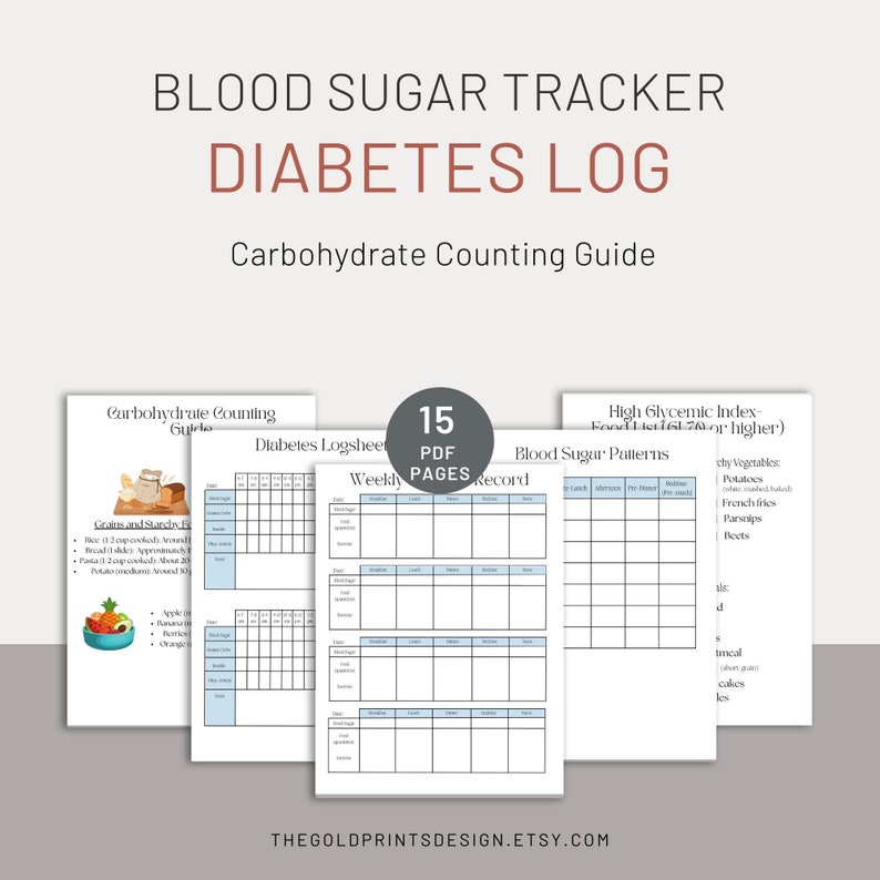 Blood Sugar Tracker, Weekly Diabetes Tracker, Carbohydrate Guide ...
