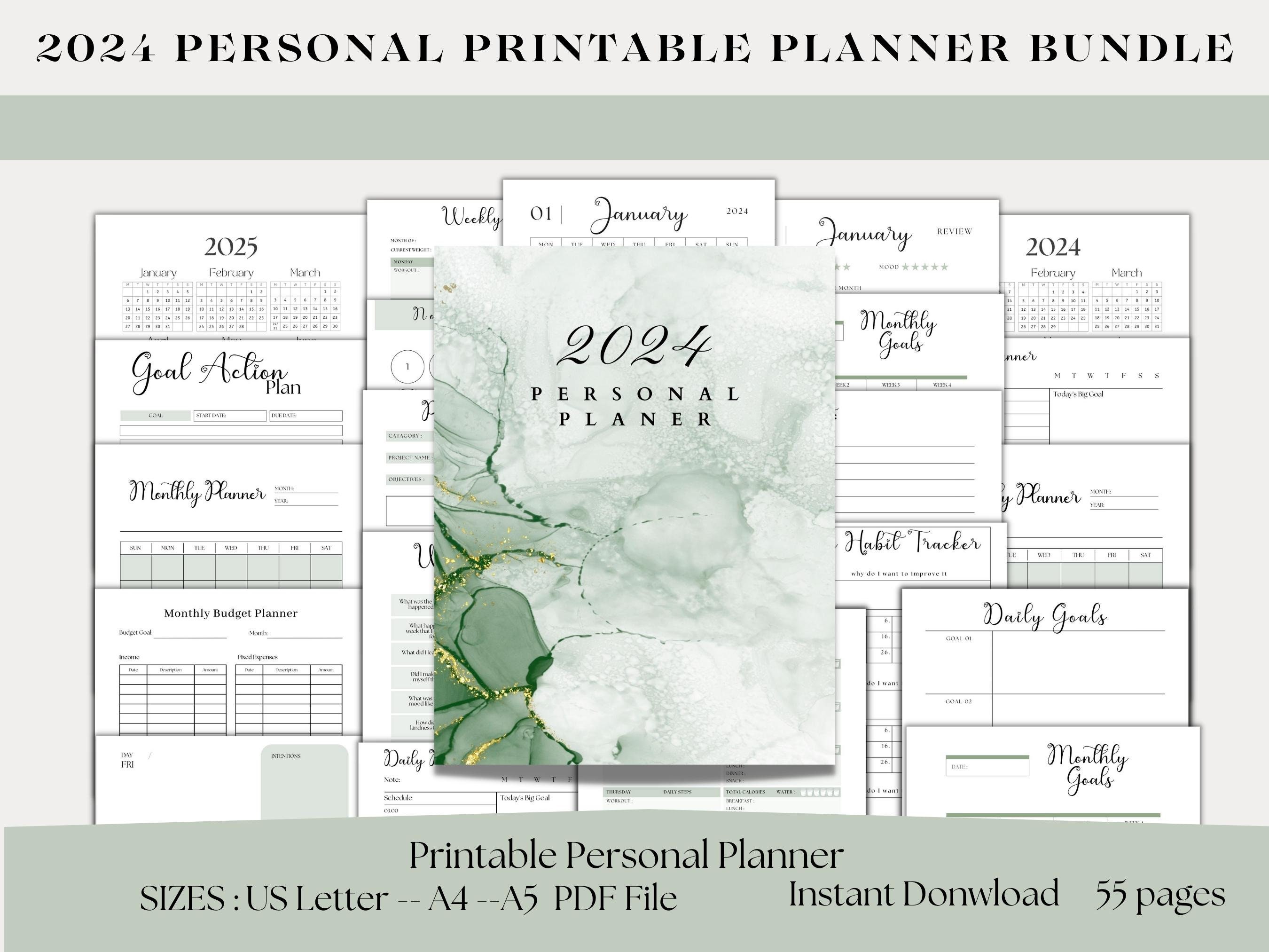 2024 Personal Printable Planner, Personal Planner Bundle, Daily, Weekly ...